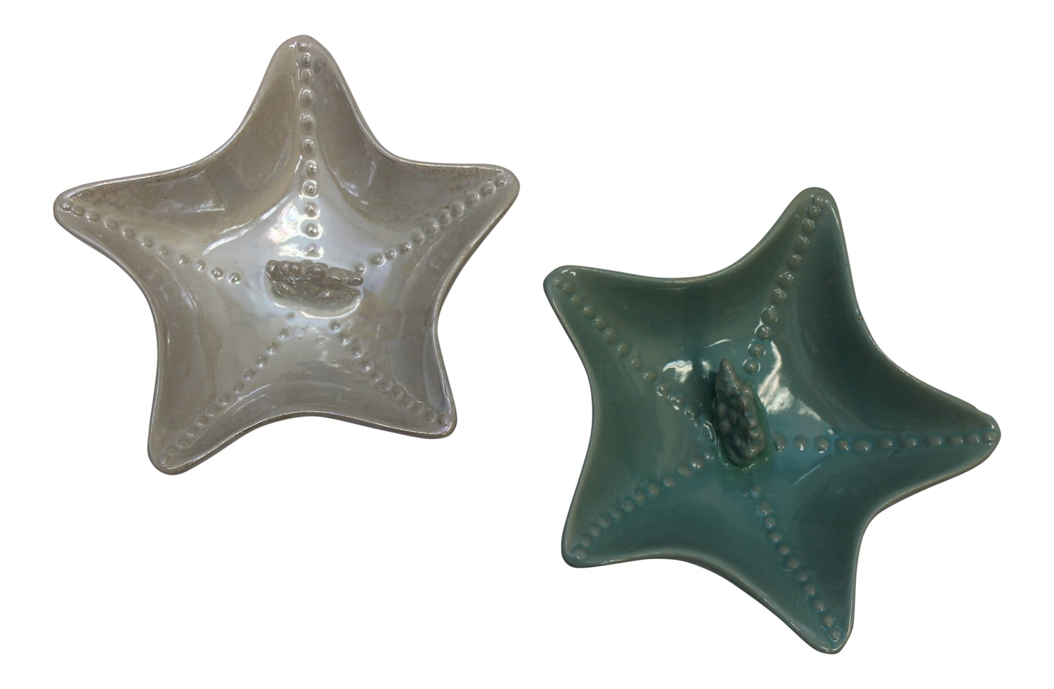 Starfish Shaped Serving Plates Teal and Cream White Ceramic Set of Two ...