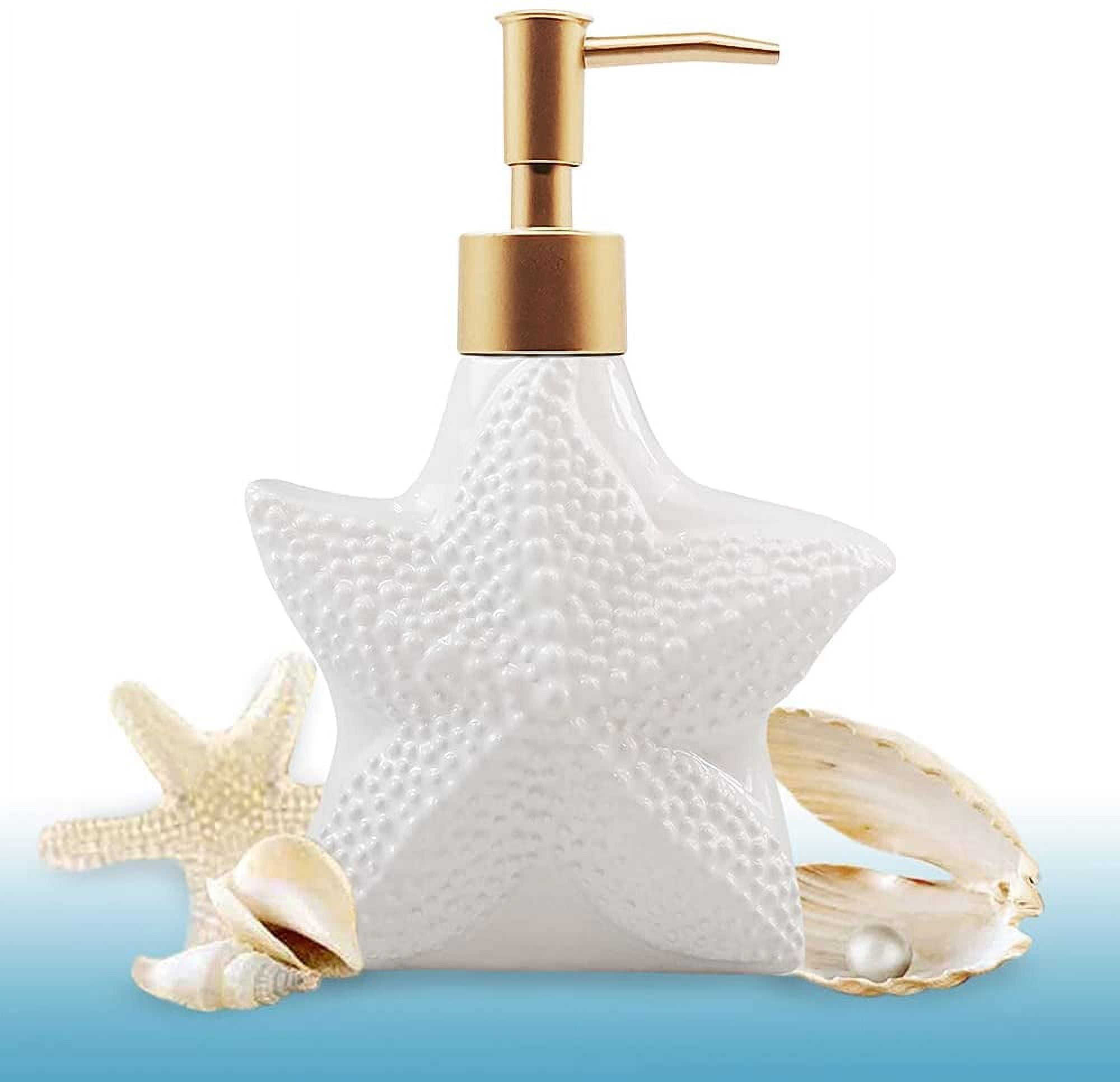 Starfish-Shaped Soap Dispenser, White Ceramic Lotion Bottle with Noble ...