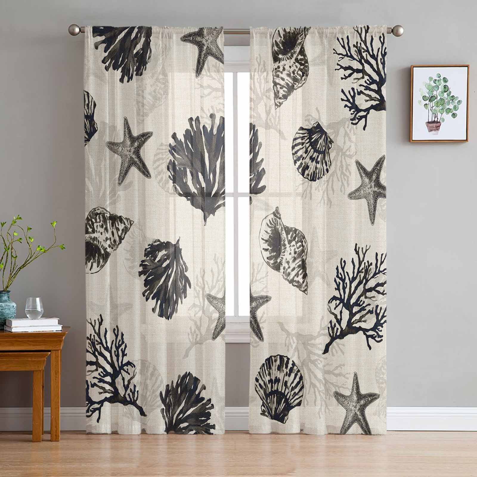 Starfish Shell Coral Tulle Curtains for Living Room Bedroom Modern ...