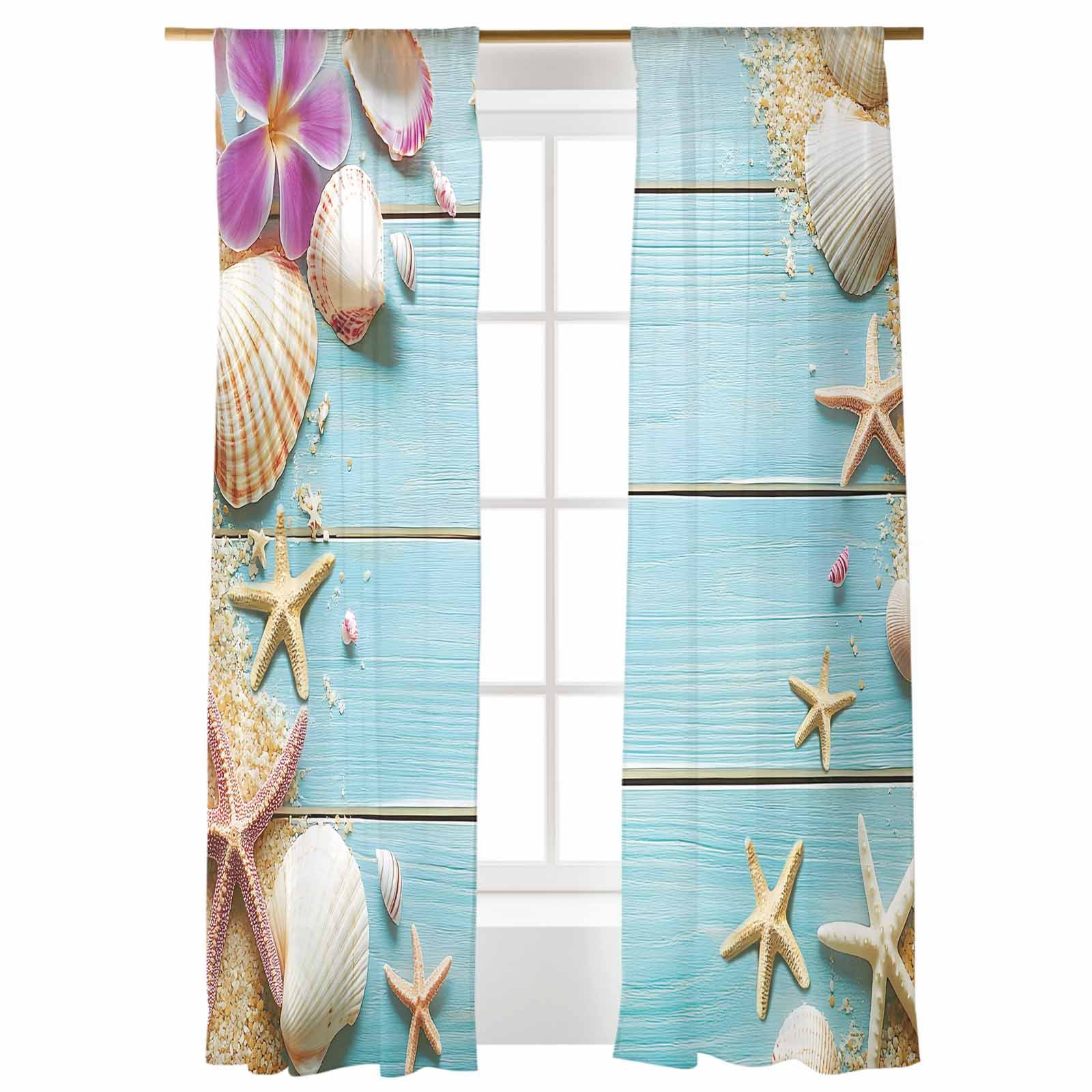 Starfish Shell Sheer Curtains 84 inches Long, Floral Sand Summer Beach ...