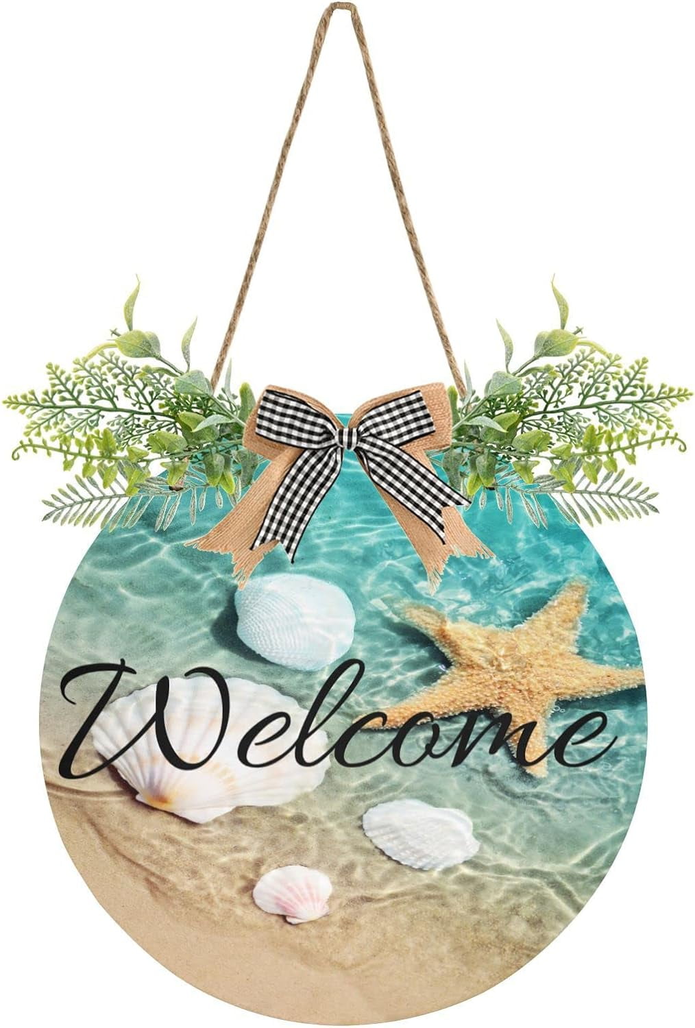 Starfish Shell Summer Beach Welcome Sign for Front Door, Round Sign ...