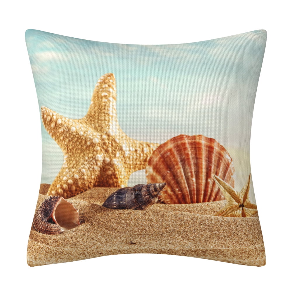 Starfish Shell Throw Pillow Case Tropical Blue Sea Holidays Beach Sunny ...