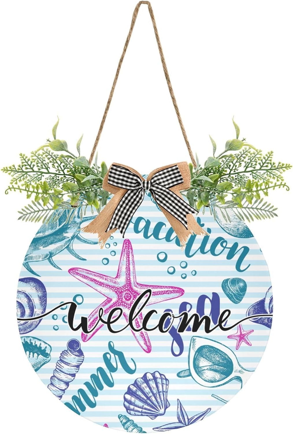 Starfish Shell Welcome Sign Farmhouse Front Porch Door Hanging Welcome ...