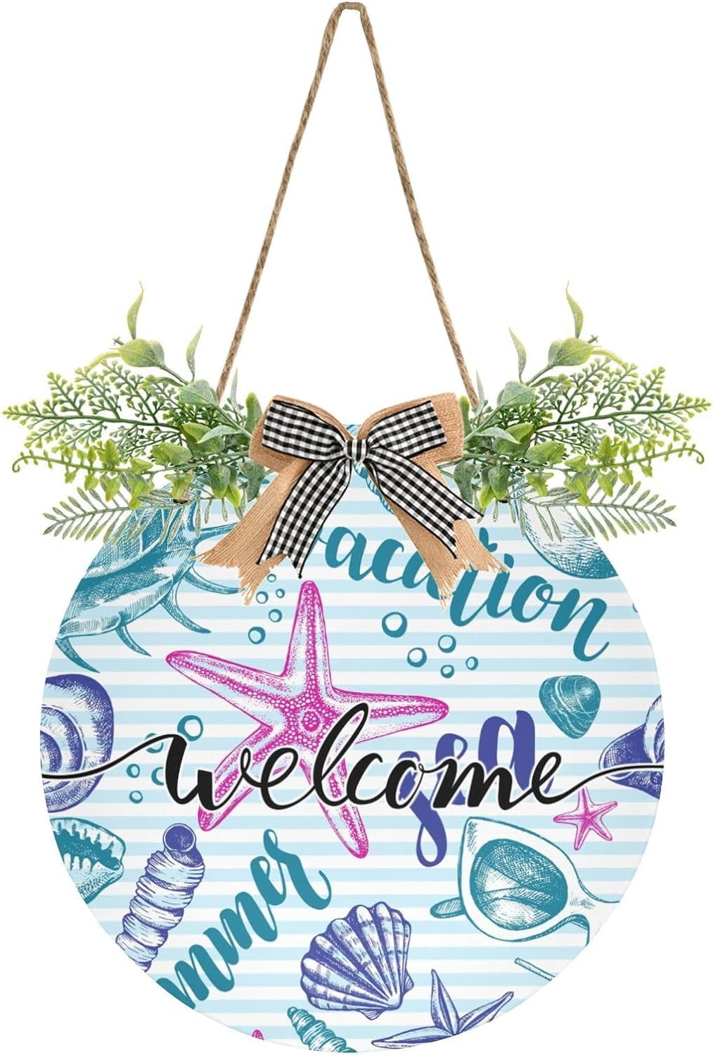 Starfish Shell Welcome Sign Farmhouse Front Porch Door Hanging Welcome ...