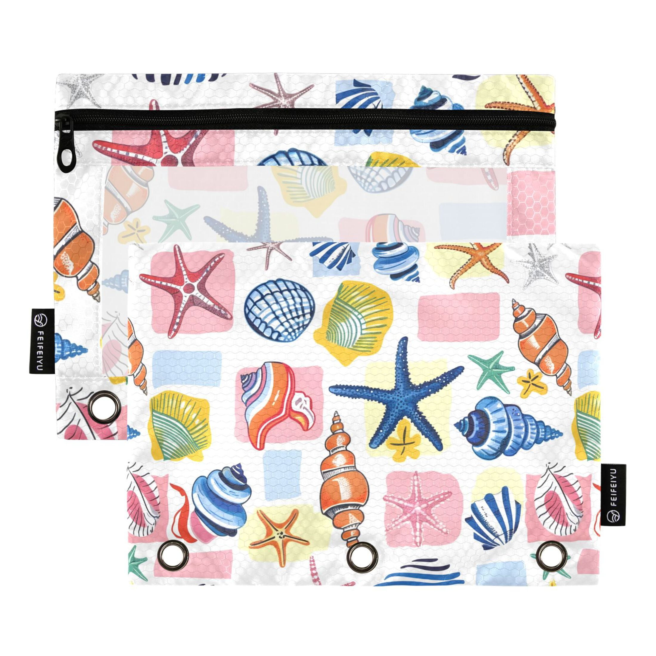 Starfish Shells Screw 2 Pack Pencil Pouch for 3 Ring Binder Smooth ...