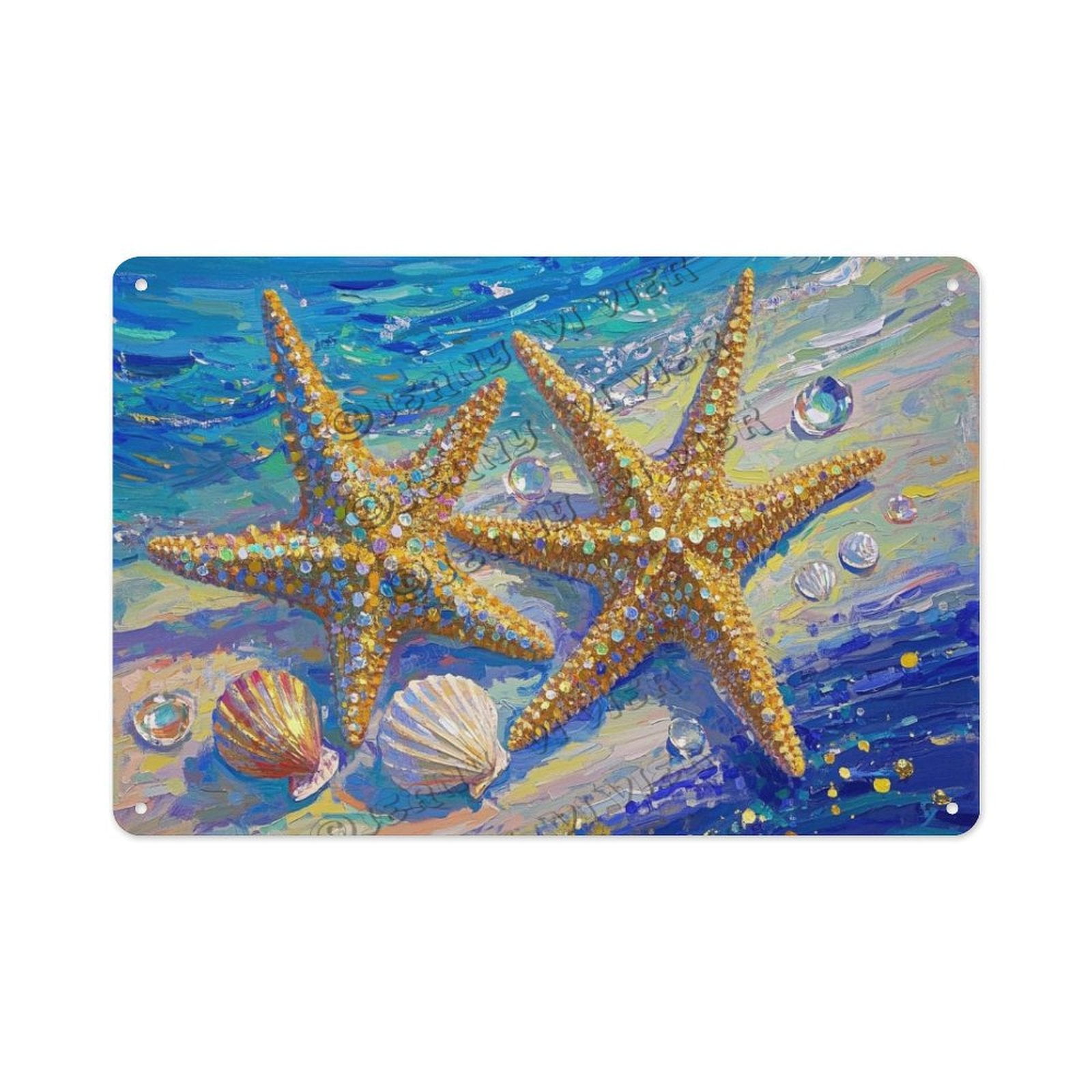 Starfish & Shells Tin Sign – 12x16 Inch Aluminum Wall Art for Coastal ...