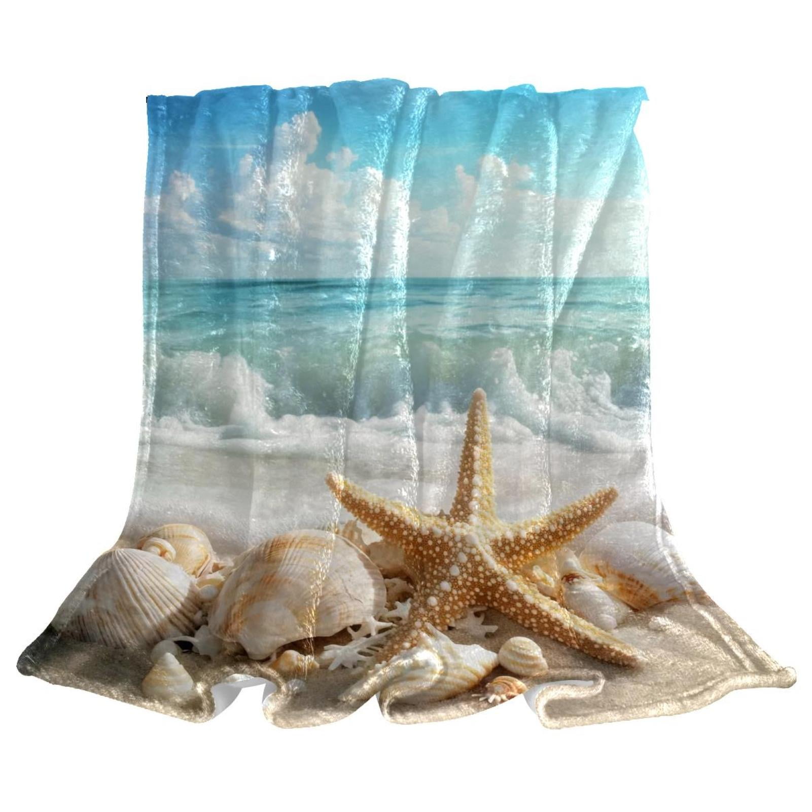 Starfish Shells on Beach Sand Plush Throw Blanket for Couch 59" x 79 ...