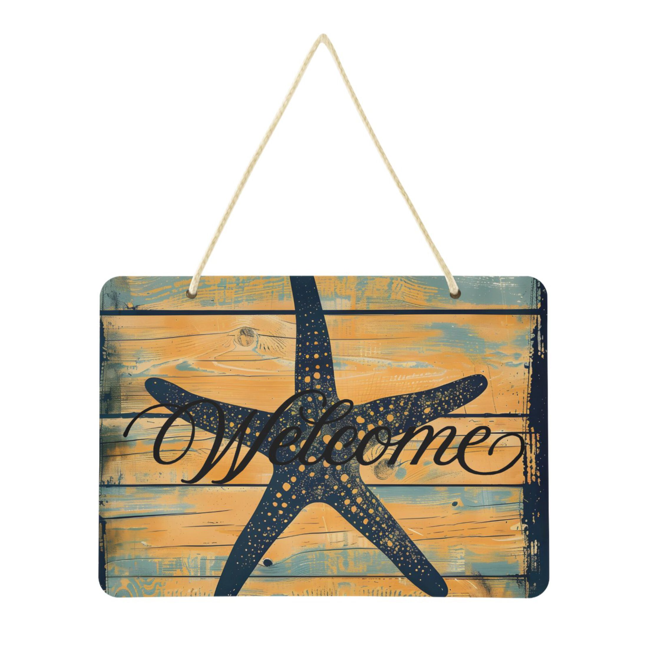 Starfish Silhouette Welcome Sign Front Door PVC 14x10 inch Hanger Hello ...