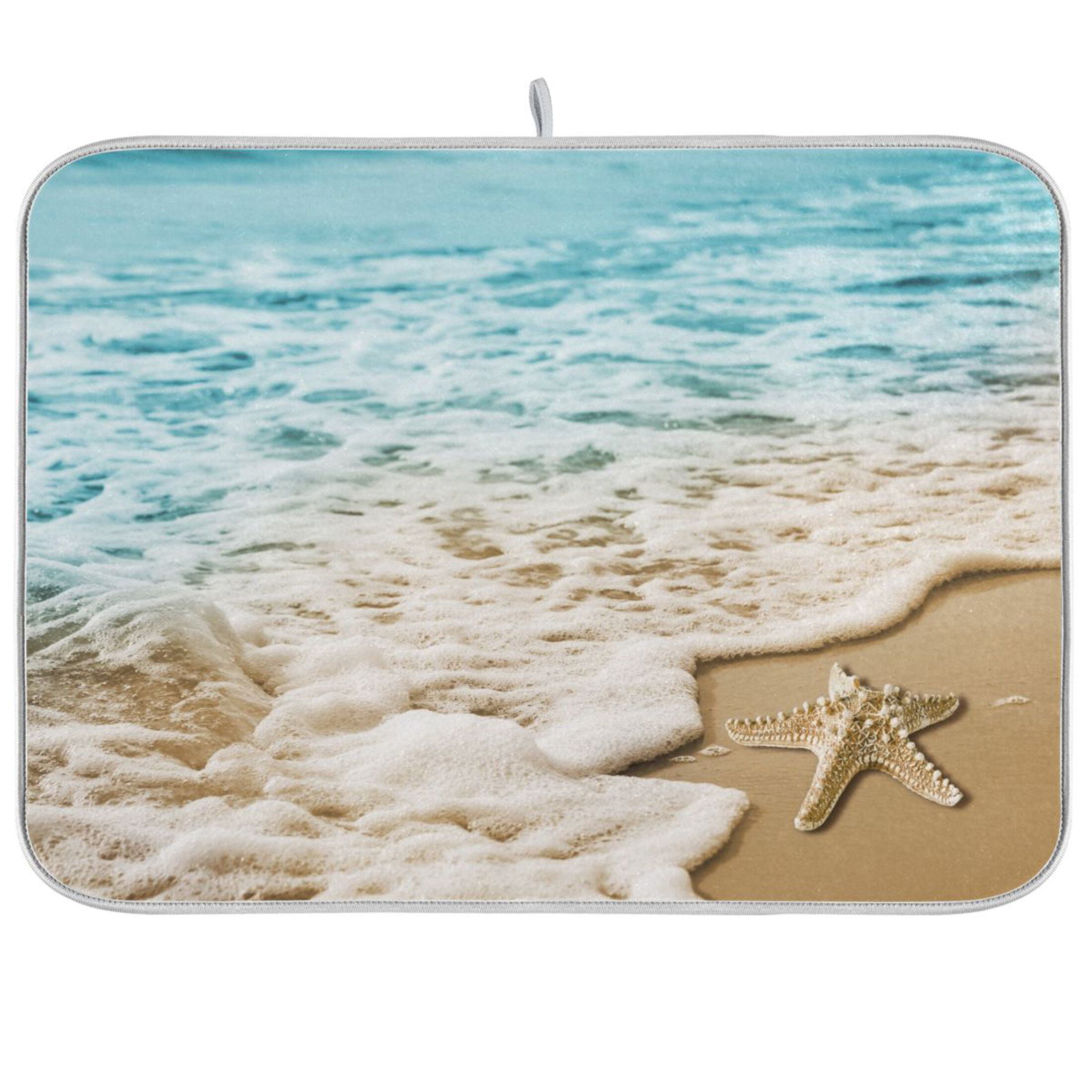 Starfish Soft Wave on Sandy Beach Dish Drying Mat Microfiber Kitchen ...