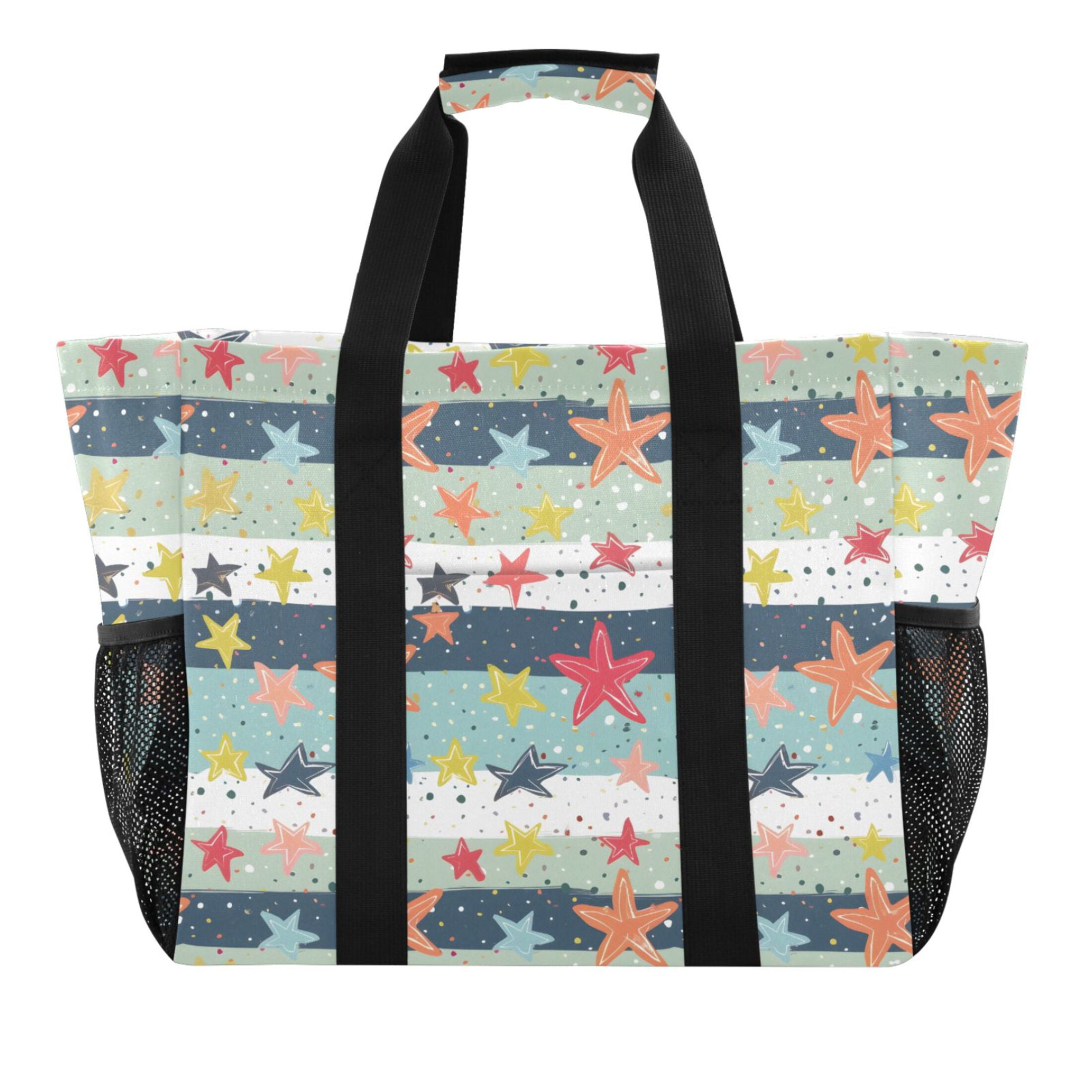 Starfish Star Reusable Grocery Bags with Handle Side Pocket Waterproof ...