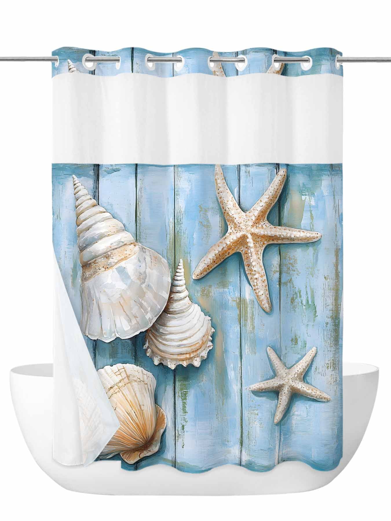 Starfish Starfish Shell No Hook Shower Curtain and Liner Set Marine ...