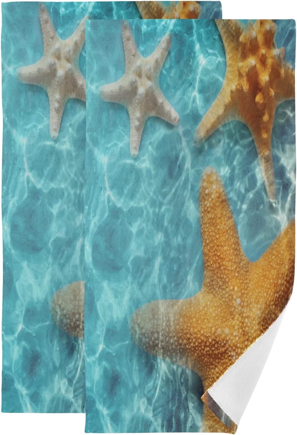 Starfish Summer Beach Hand Towels 2 PCS, Sea Water Blue Kitchen Towel ...