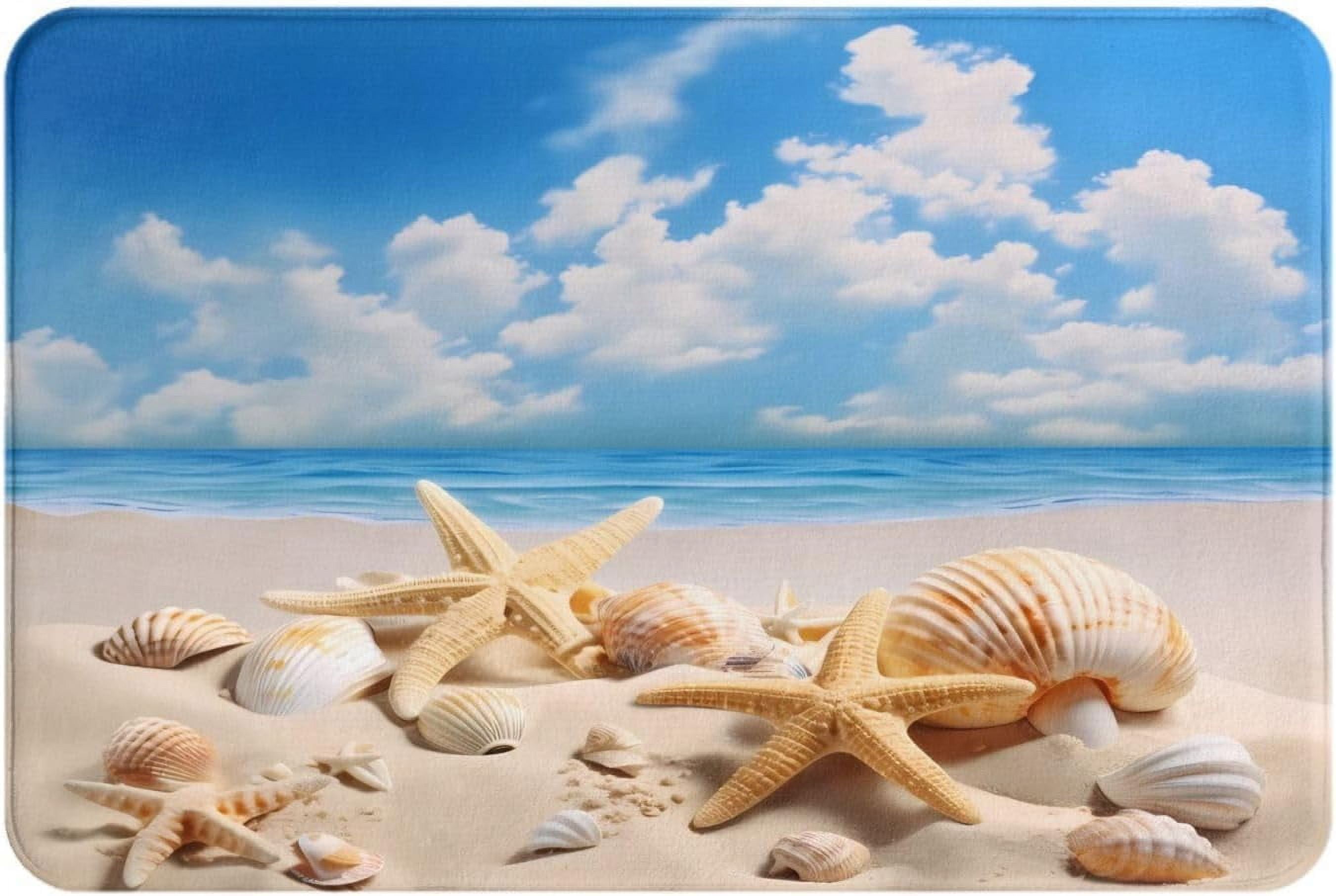 Starfish on Summer Beach Seashell Blue Sky Bath Rugs Entrance Non Slip ...