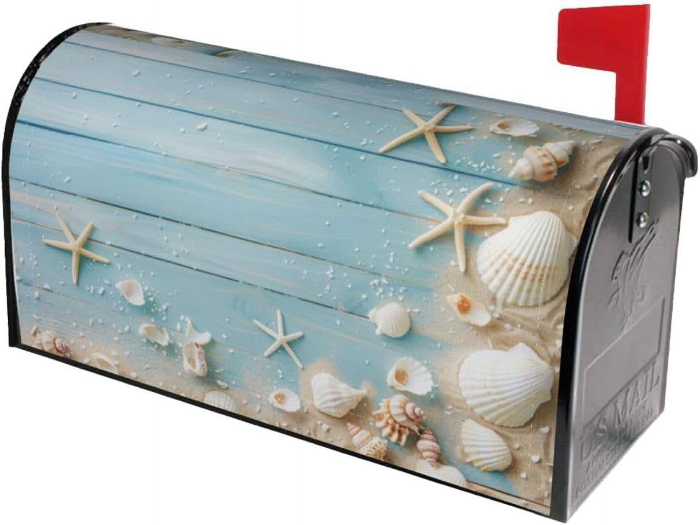 Starfish Summer Old Wooden Mailbox Covers Magnetic Post Box Cover Wraps ...