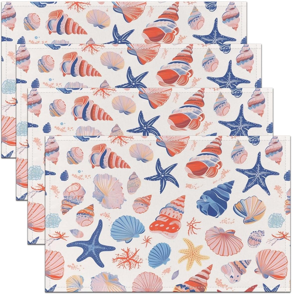 Starfish Table Mats Placemat 12"x18" Sea Shell Placemats Set of 4 Ocean ...