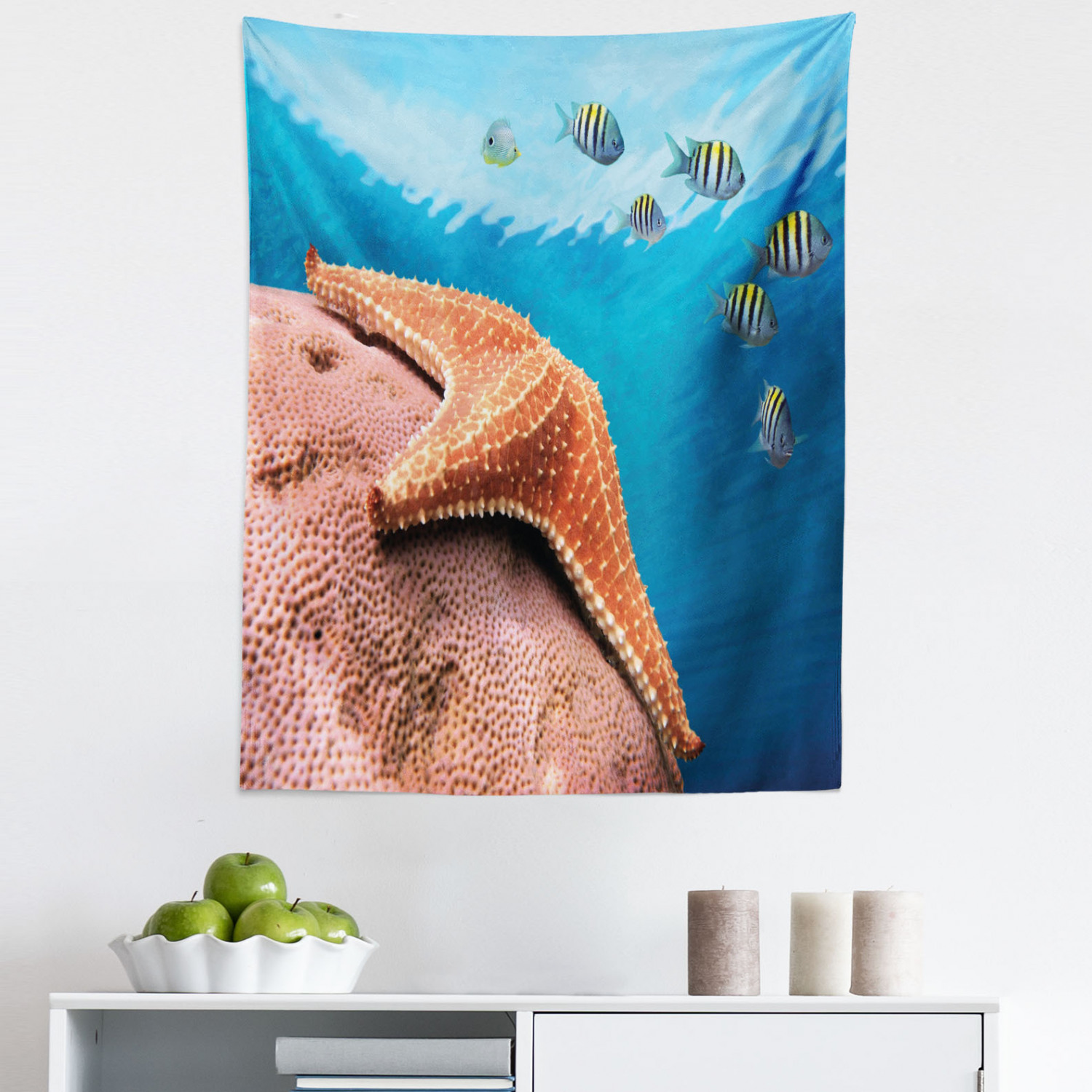 Starfish Tapestry, Starfish Hard Coral with Group of Damselfish Water ...