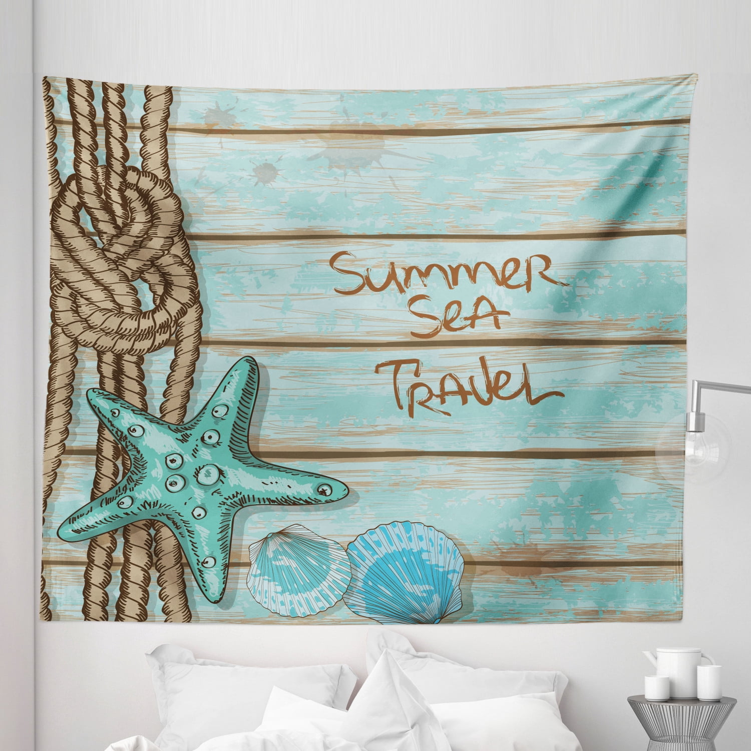Starfish Tapestry, Summer Season Sea Travel Retro Boards of Ship Deck ...