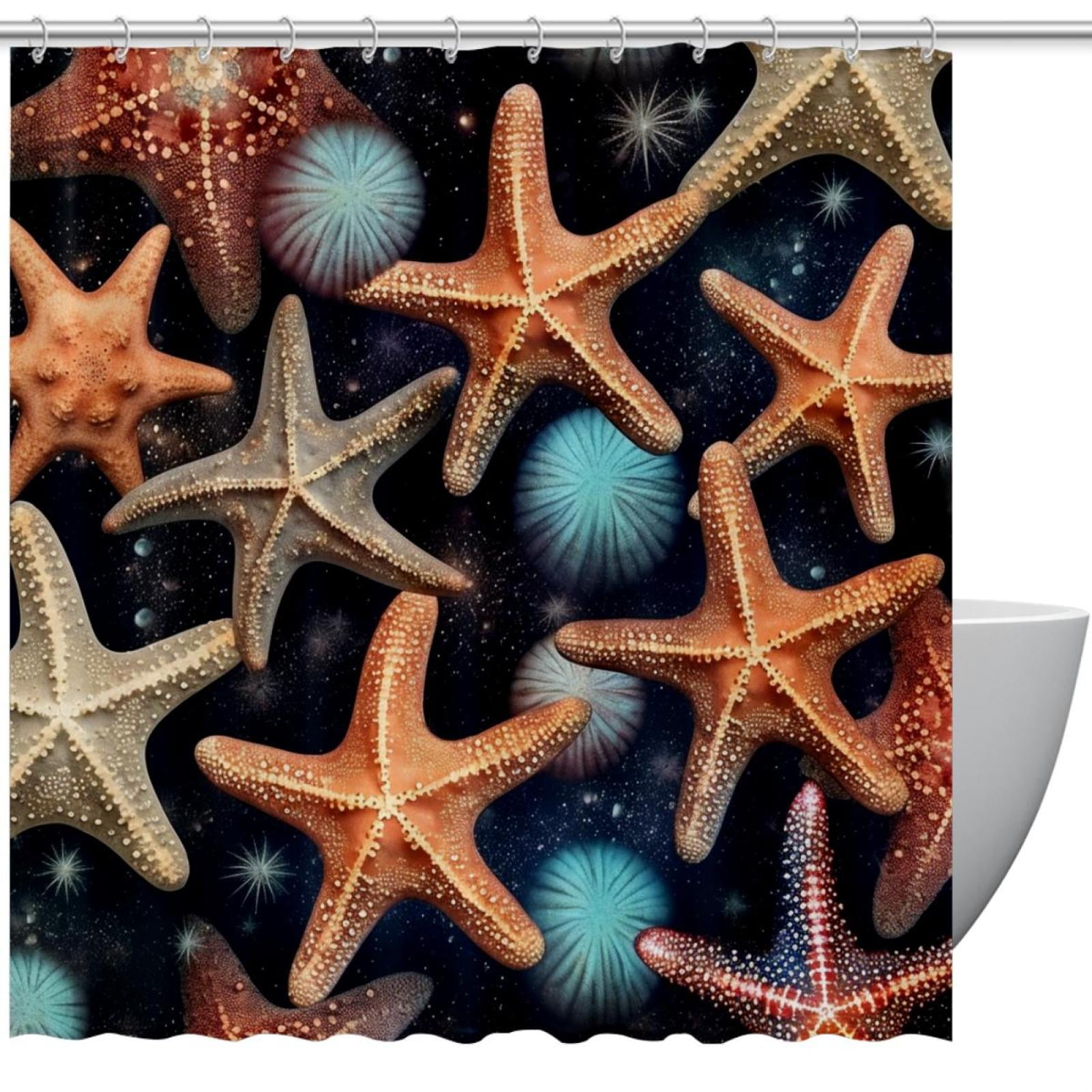 Starfish Waterproof Shower Curtain Set with Hooks and Printed Design ...