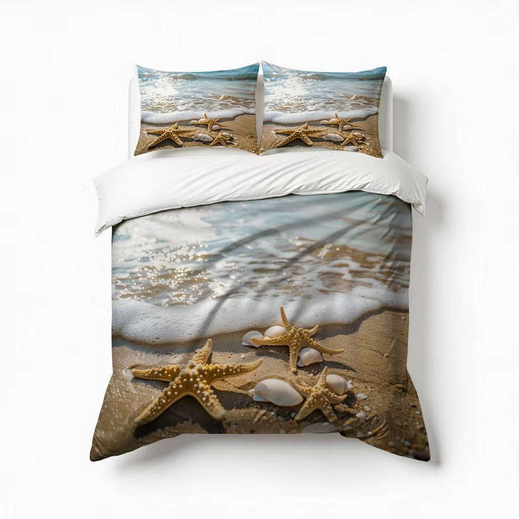 Starfish Waves Beach Bedding Set 3 Pcs Soft Microfiber Quilt Cover For ...