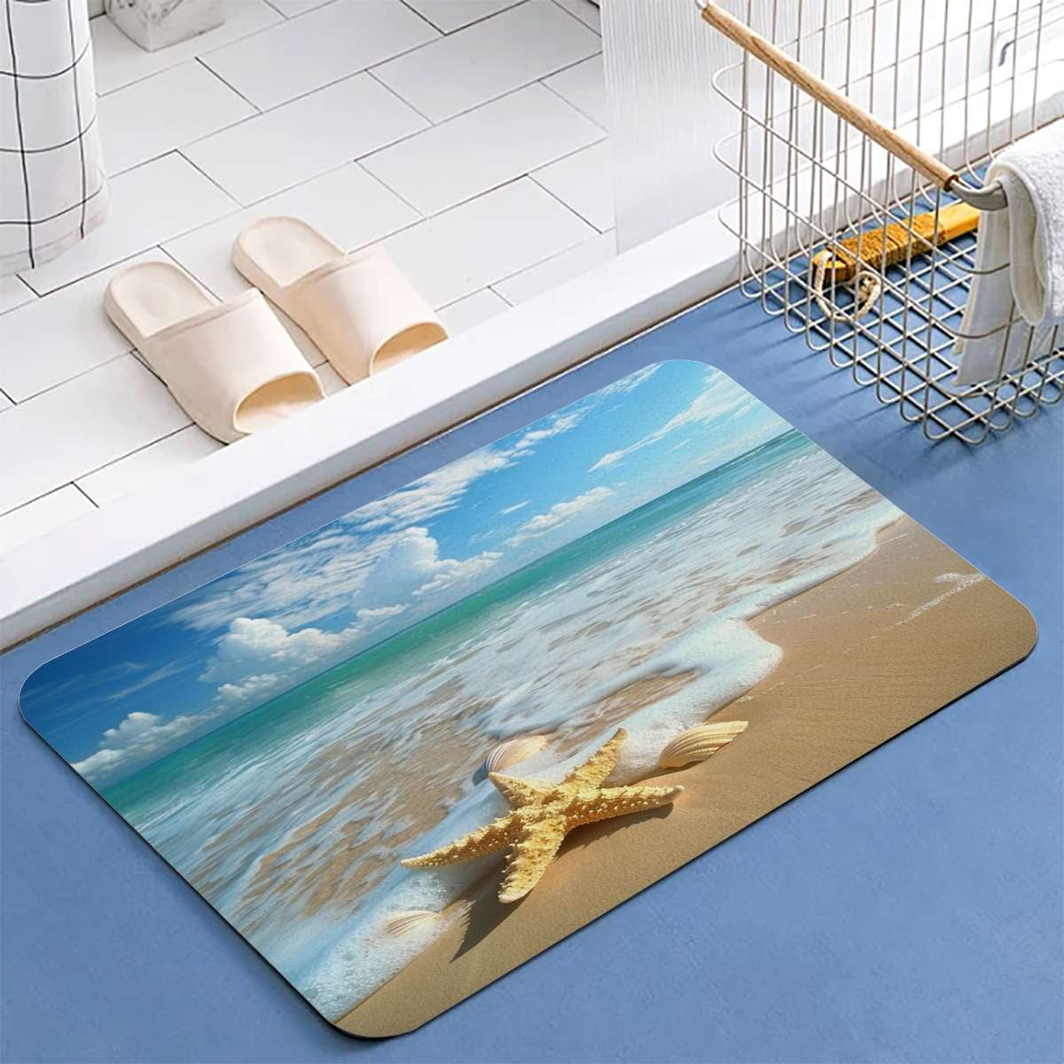Starfish Waves Beach Diatomite Bath Mats Bathroom Absorbent Anti Slip ...
