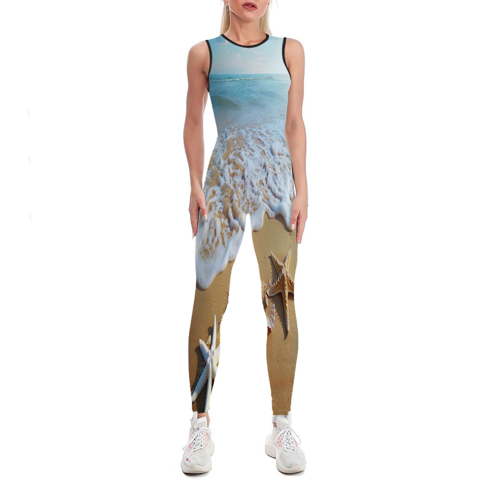 Starfish Waves Beach Women's One Piece Yoga Jumpsuits Leggings Playsuit ...