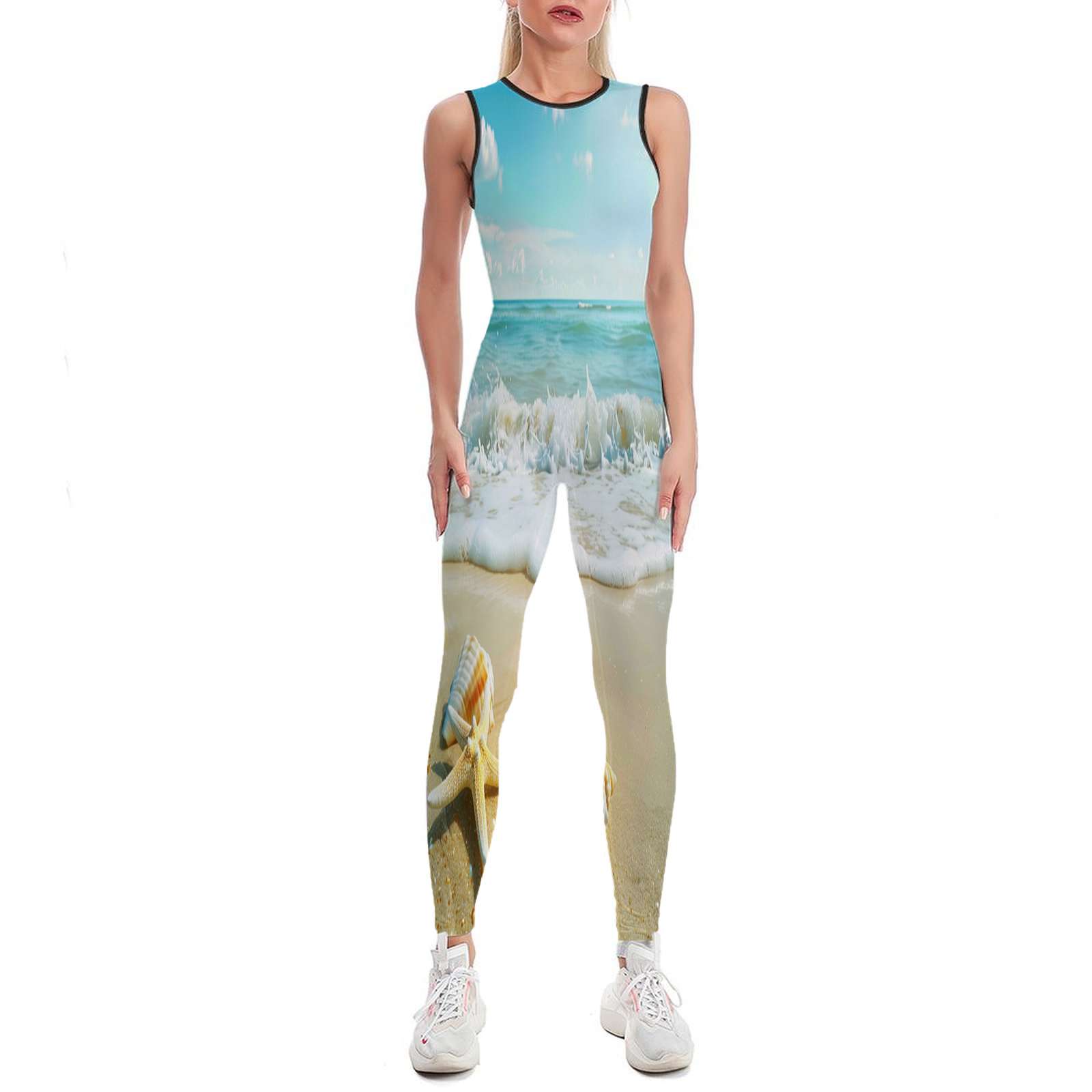 Starfish Waves Beach Women's One Piece Yoga Jumpsuits Leggings Playsuit ...