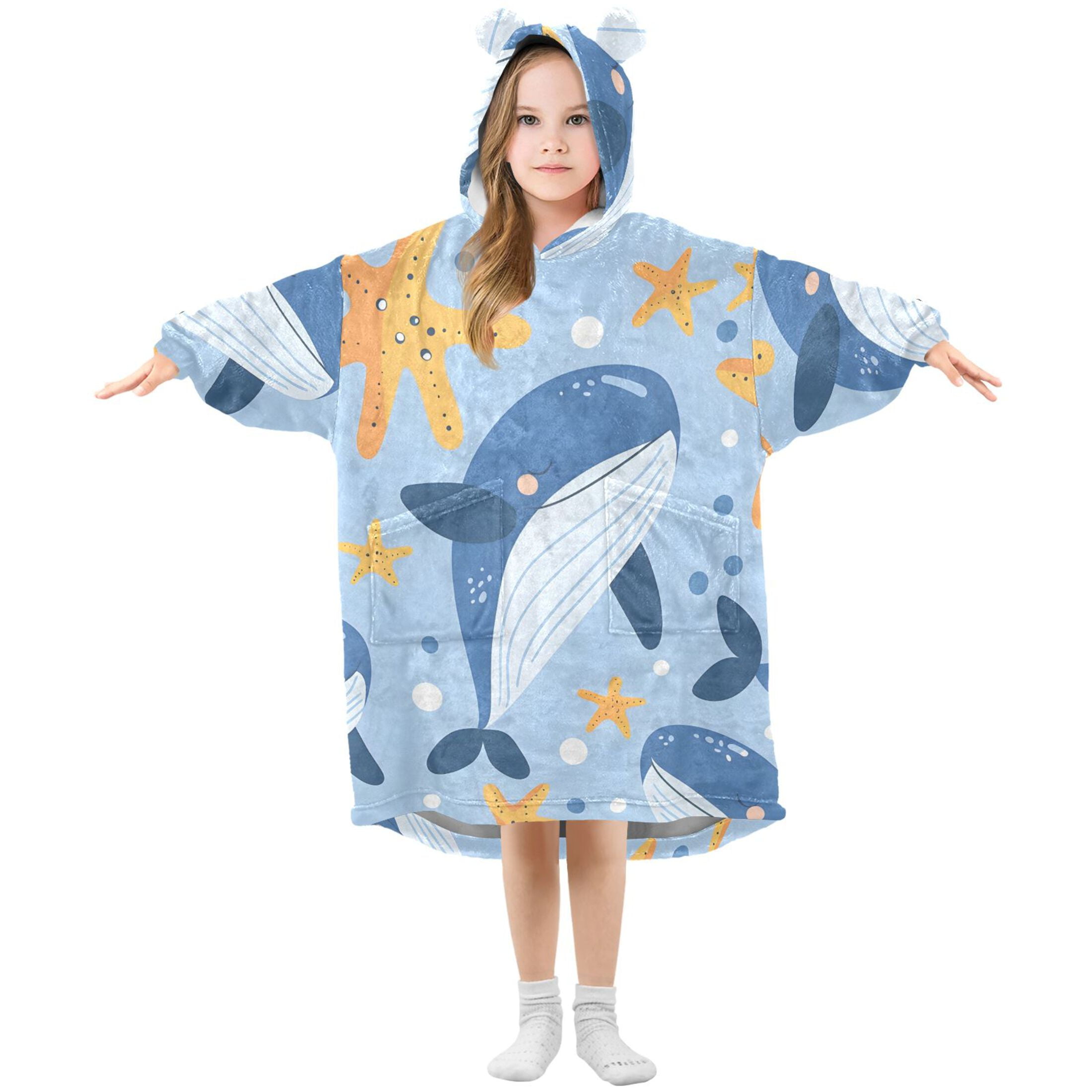 Starfish Whale Cute Cartoon Flannel Wearable Blankets Hooded Design ...