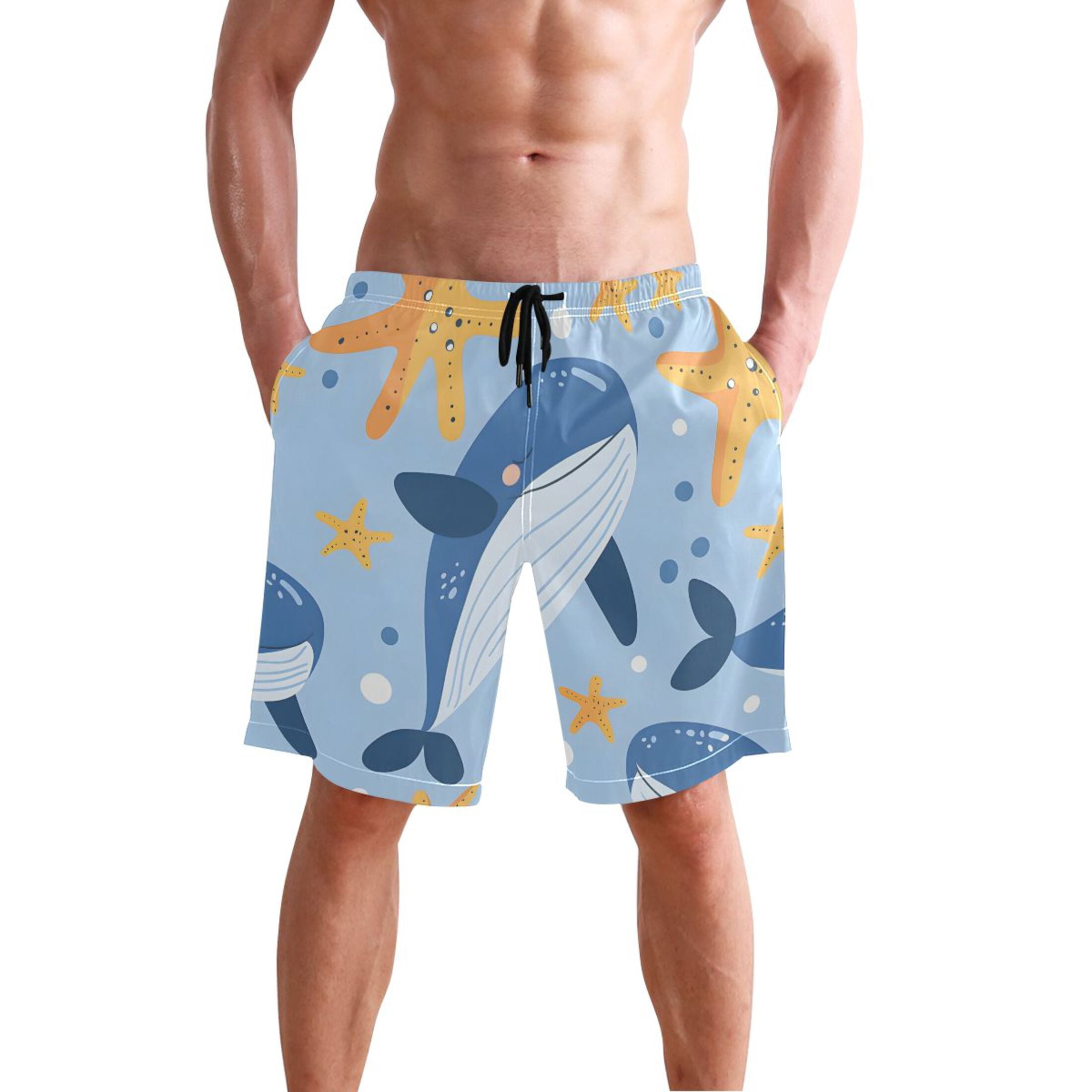 Starfish Whale Cute Cartoon Men's Swim Trunks Beach Shorts Bathing ...