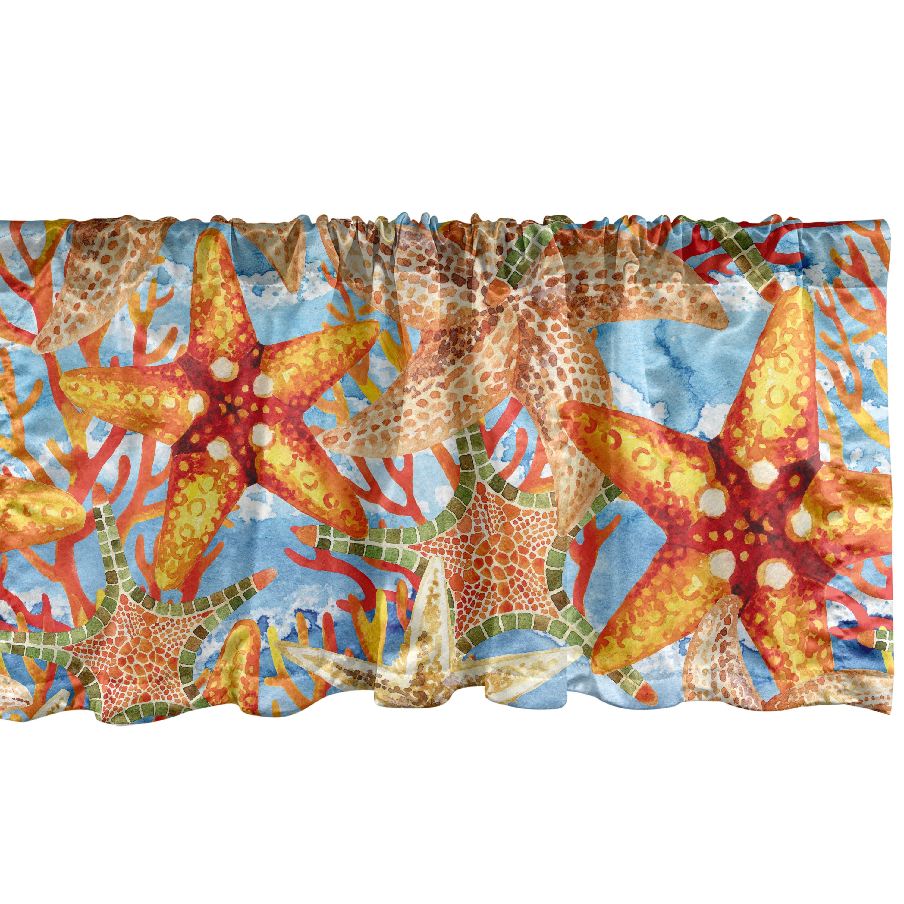 Starfish Window Valance, Nautical Sea Animals with Watercolor Style on ...