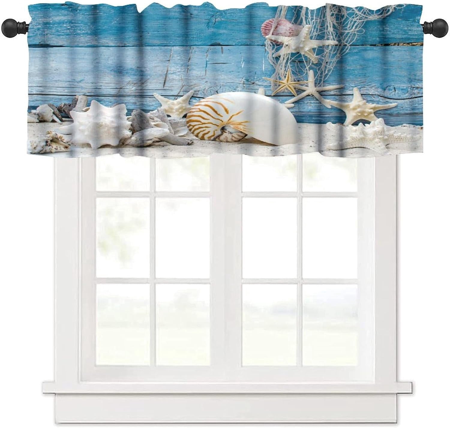 Starfish Window Valance Retro Rustic Blue Seashell Sailboat Short ...
