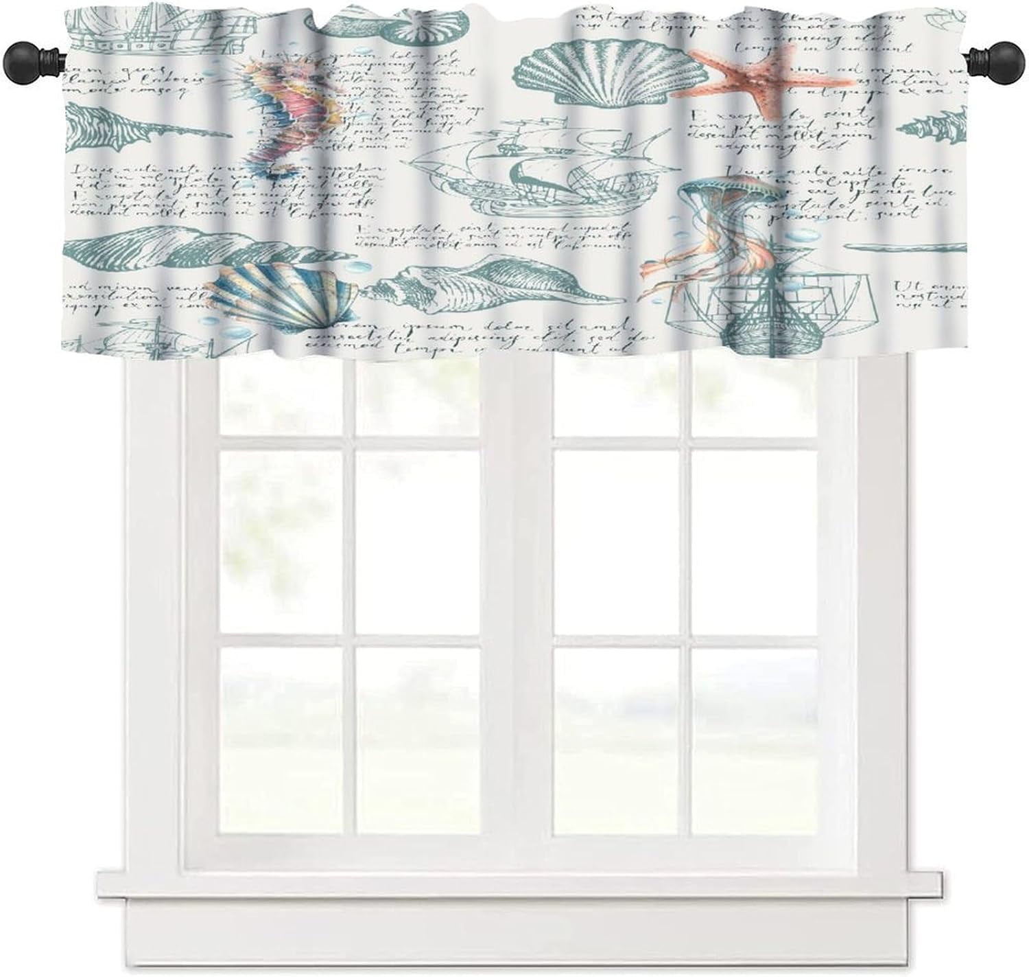 Starfish Window Valance,Seashells Beach Coastal Nautical Sailboat ...