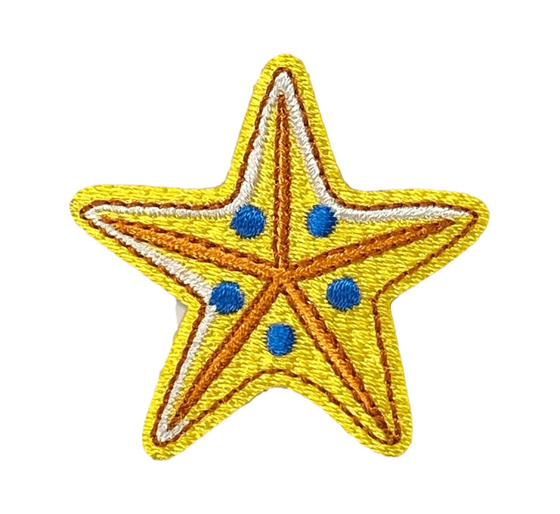 Starfish, Yellow Sea Star with Blue Dots, Beach, Summer, Embroidered ...