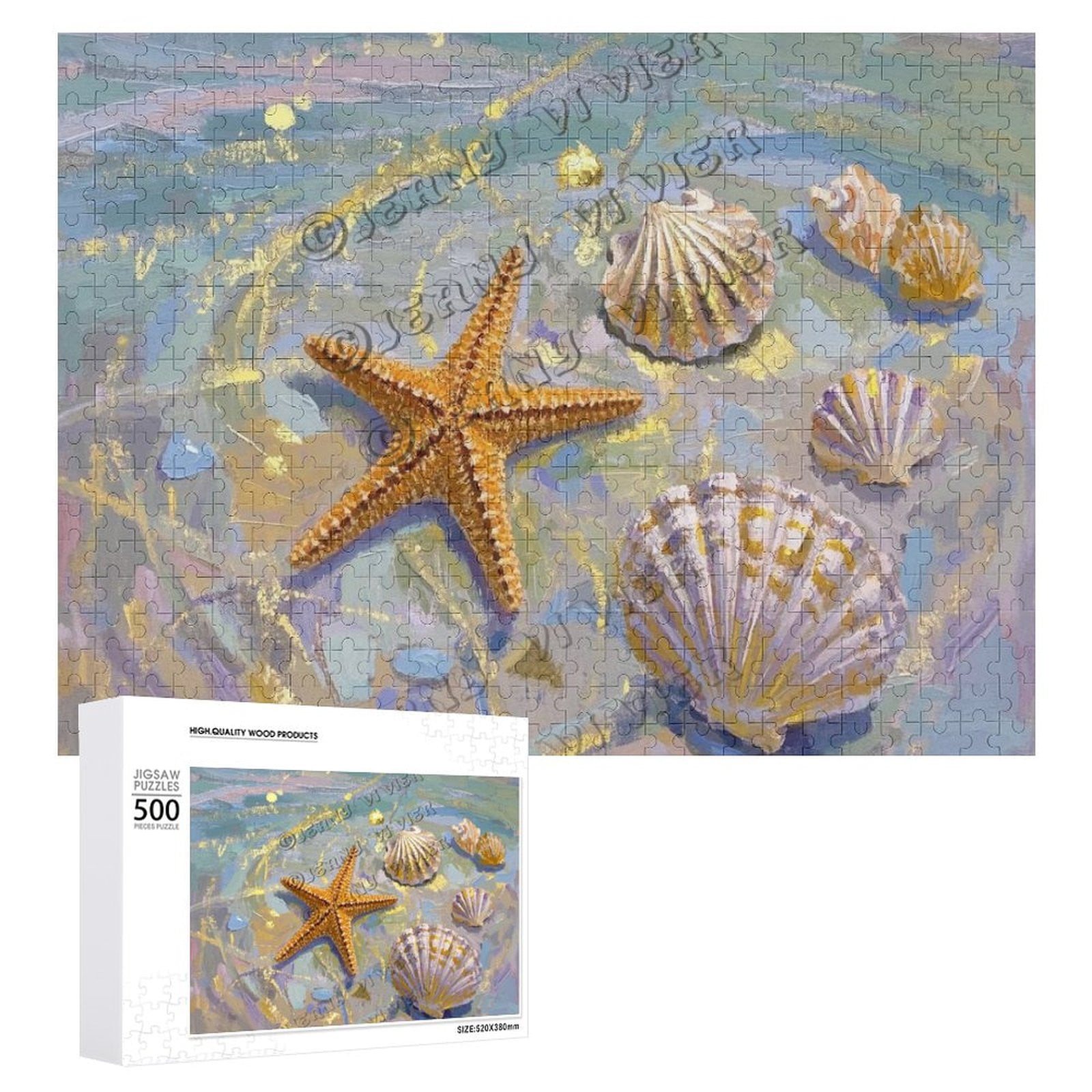 Starfish and Seashell Golden Puzzle – 500 Piece Wooden Jigsaw for ...
