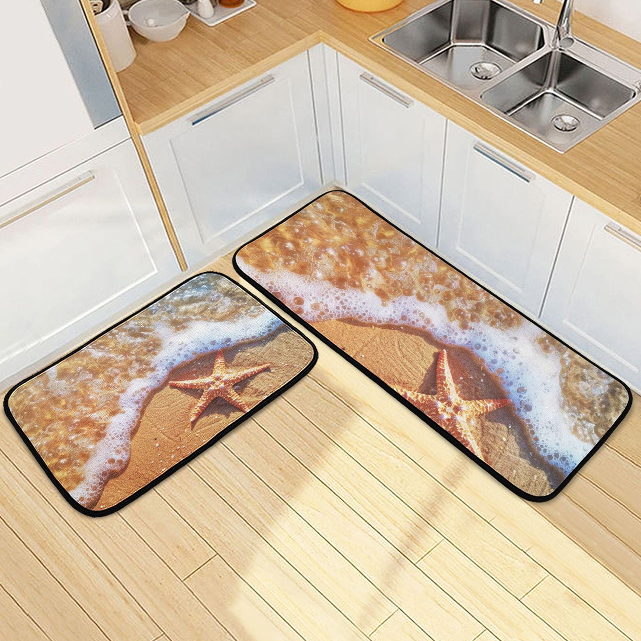 Starfish on Beach Kitchen Rugs Set of 2 Non Slip Floor Foam Mat ...