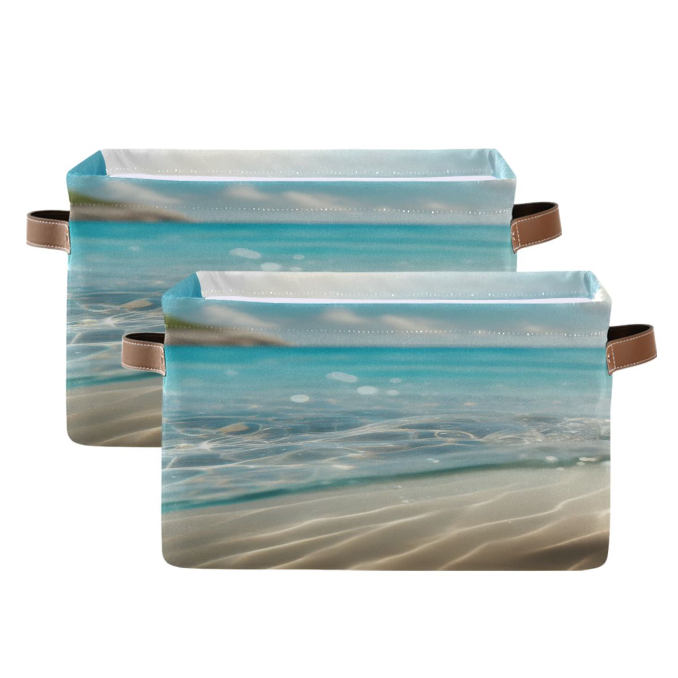 Starfish on Sand Beach Storage Bins with Handle Fabric Organizer Basket ...