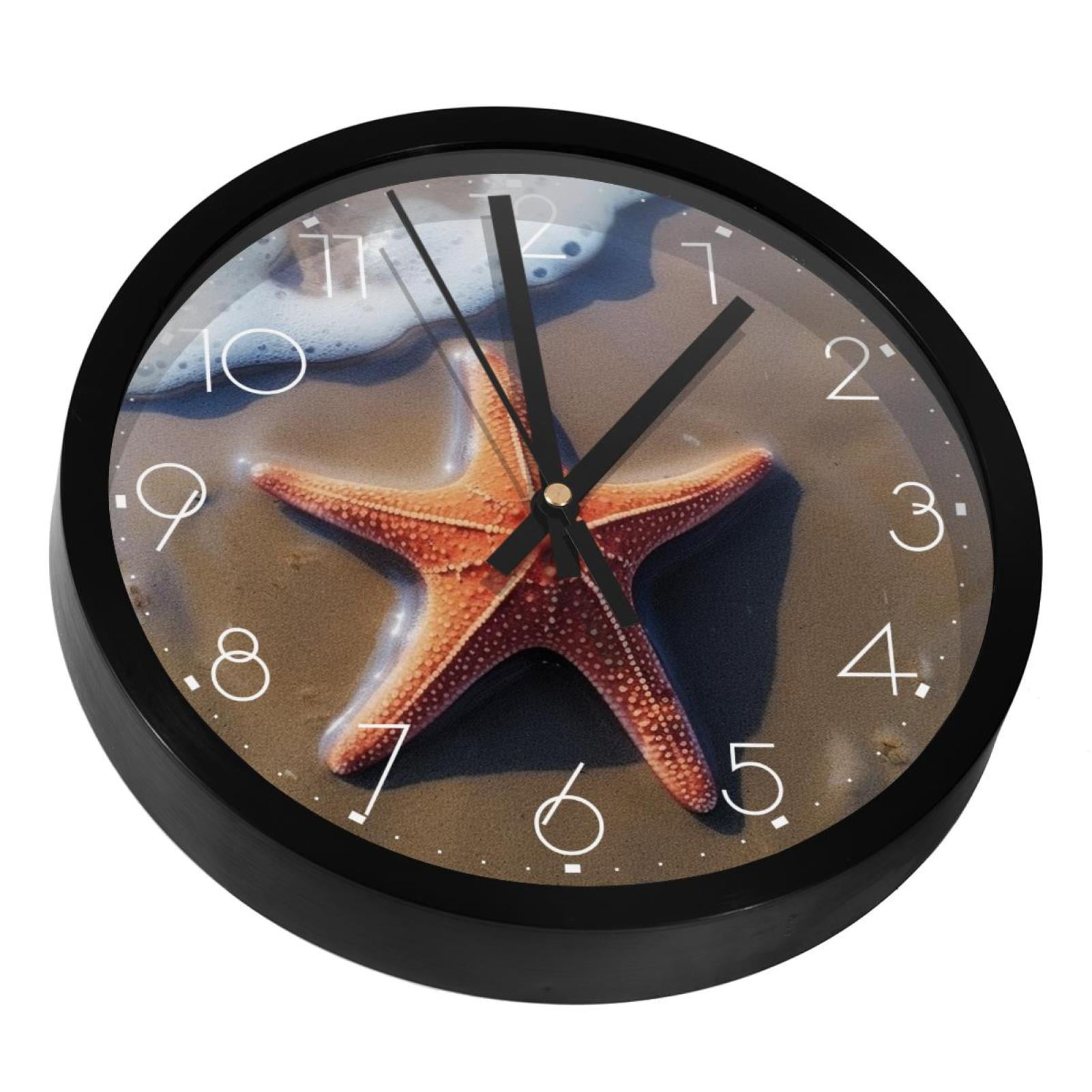 Starfish on Sea Beach Sand Silent Wall Clock, Non Ticking Battery ...