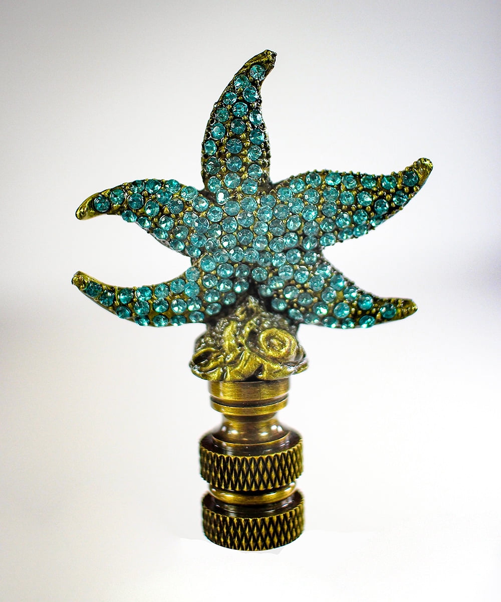 Starfish with Aegean Blue Glass Lamp Finial Antique Metal 2.5"h ...