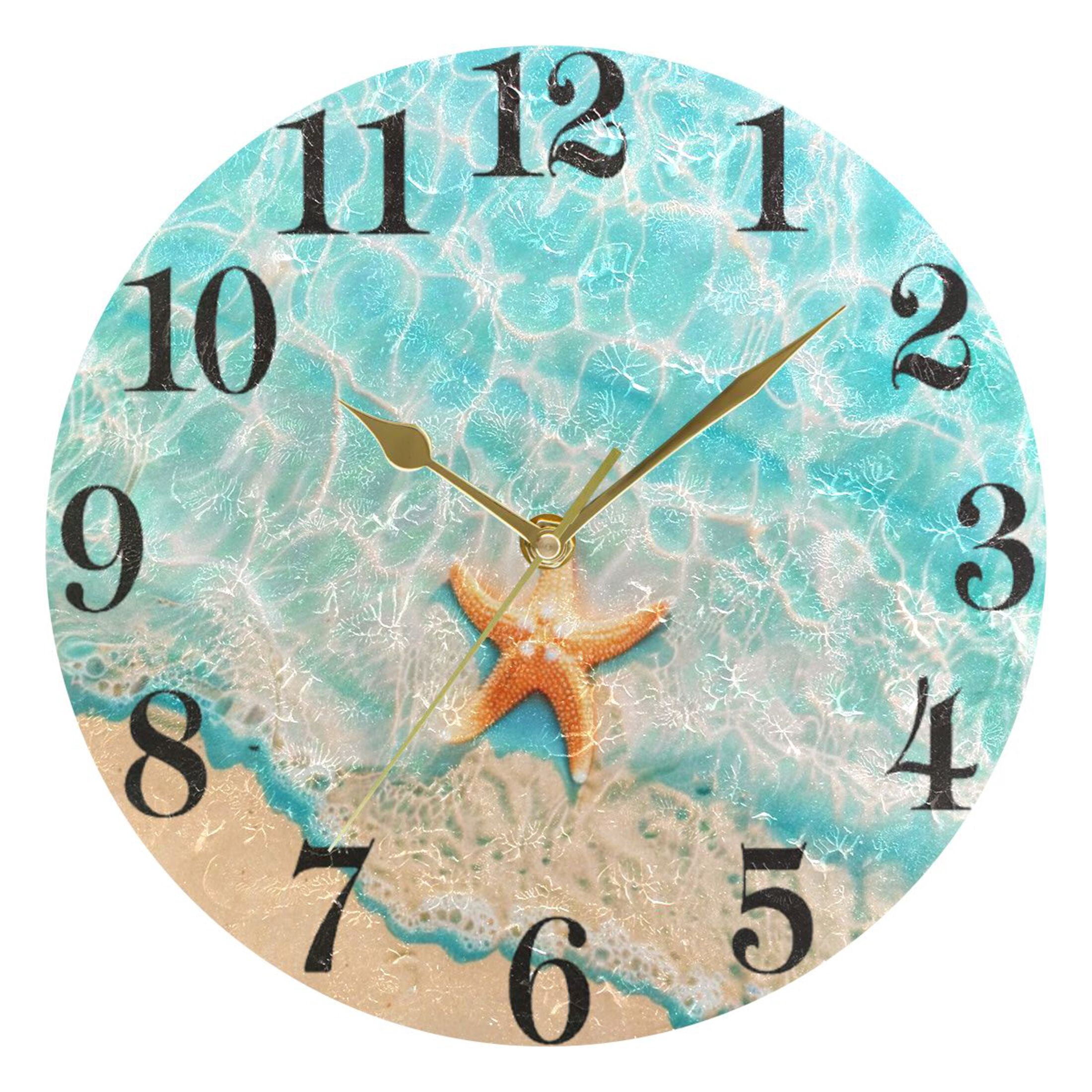 Starfish with Blue Sea Wall Clock 9.8 inch Battery Operated Clocks Non ...