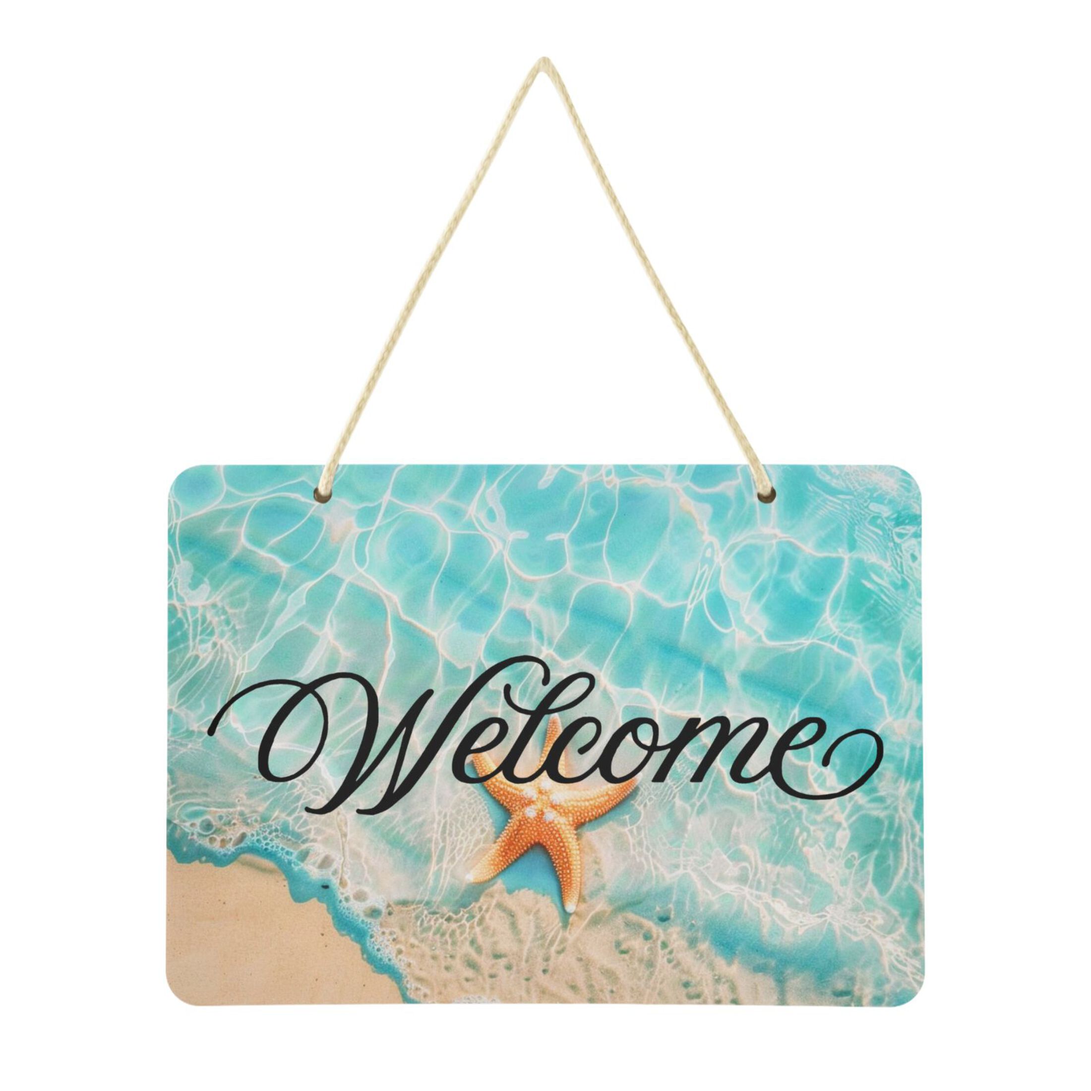 Starfish with Blue Sea Welcome Sign Front Door PVC 14x10 inch Hanger ...
