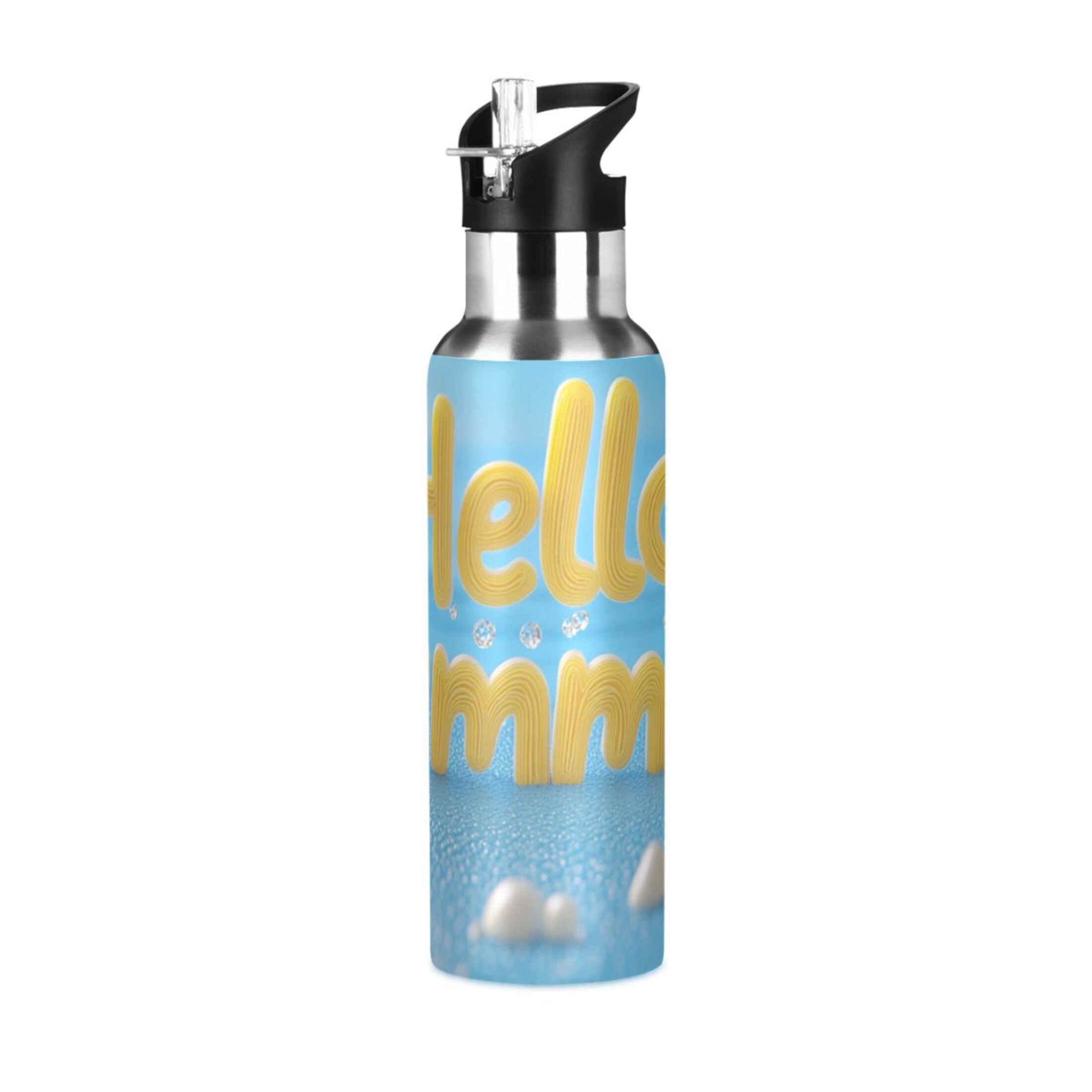 Starfishes Shells Hello Summer Sports Bottle with Straw Stainless Steel ...