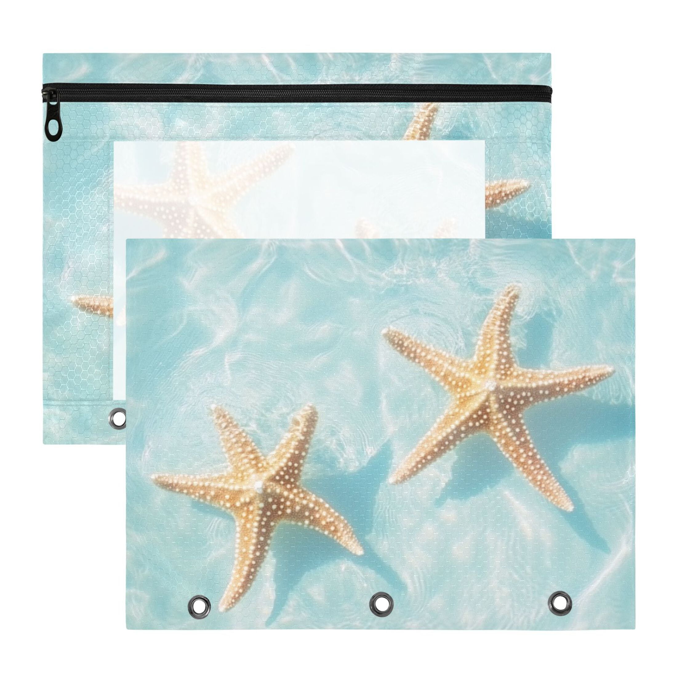 Starfishes in Water 3-Ring Binder Pouches A4 Size Zipper Pocket File ...