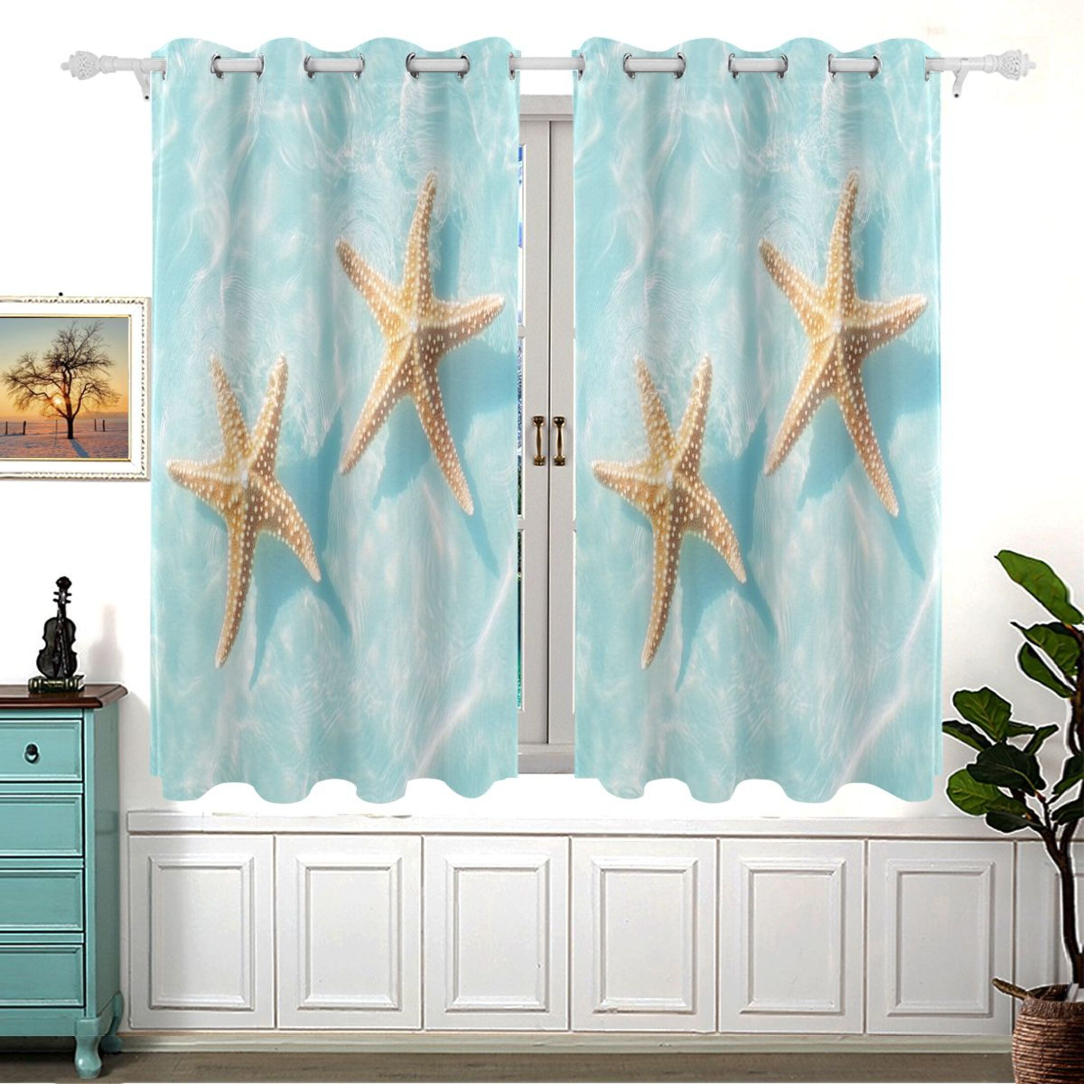 Starfishes in Water Curtains Drapes with Grommets 2 Panels 54" x 55 ...