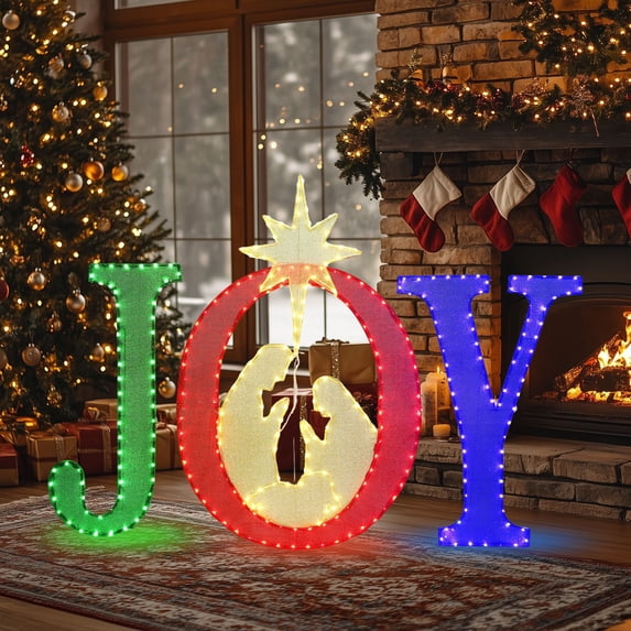 Starfree 49-Inch Large Lighted JOY Sign LED Twinkling Outdoor Nativity ...