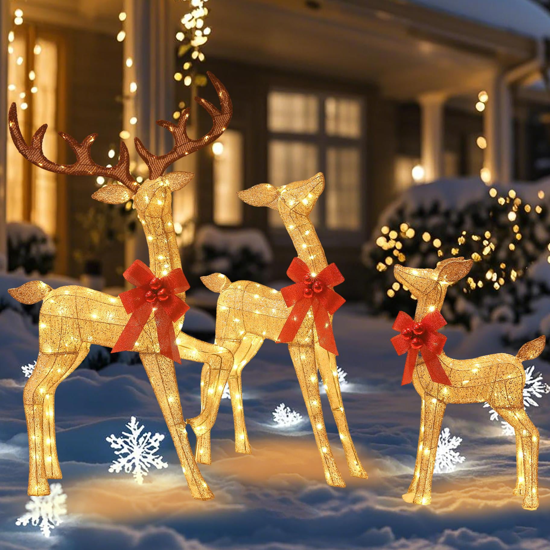 Starfree 51-inch 3D Lighted Christmas 3-Piece Deer Set Outdoor Yard ...
