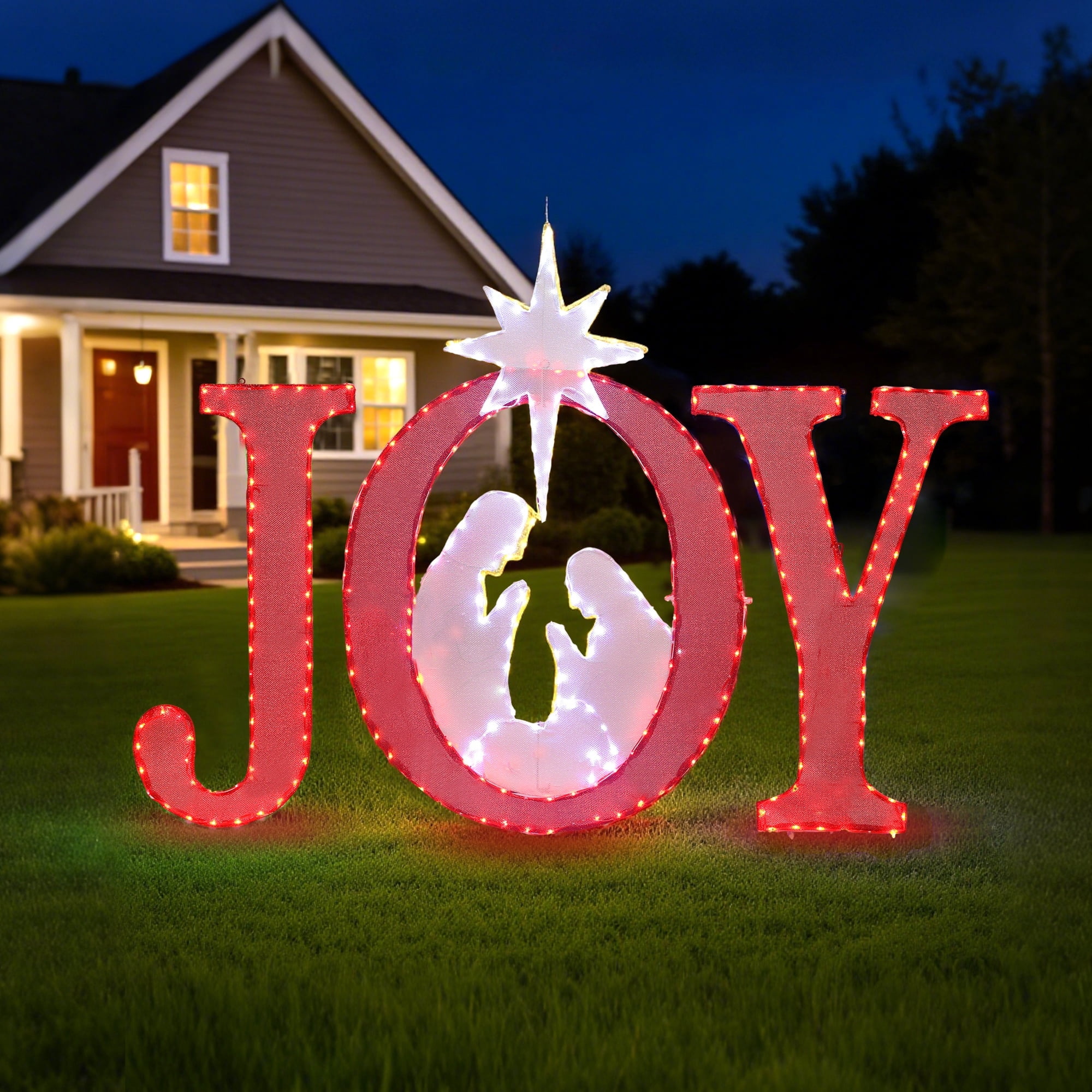 Starfree 49-Inch Outdoor Nativity Decoration Lighted JOY Sign with ...