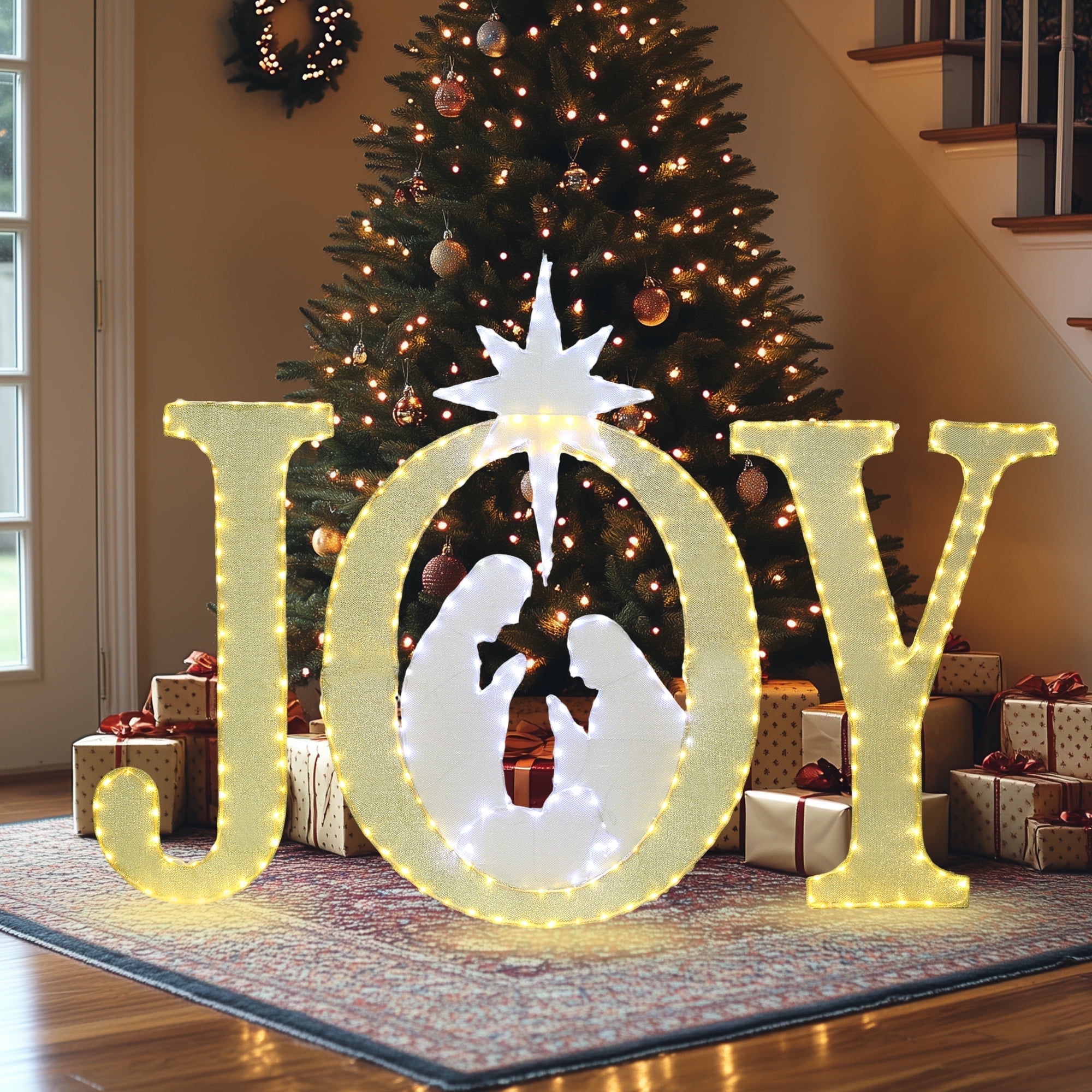 Starfree 49-Inch Outdoor Nativity Decoration Lighted JOY Sign with ...