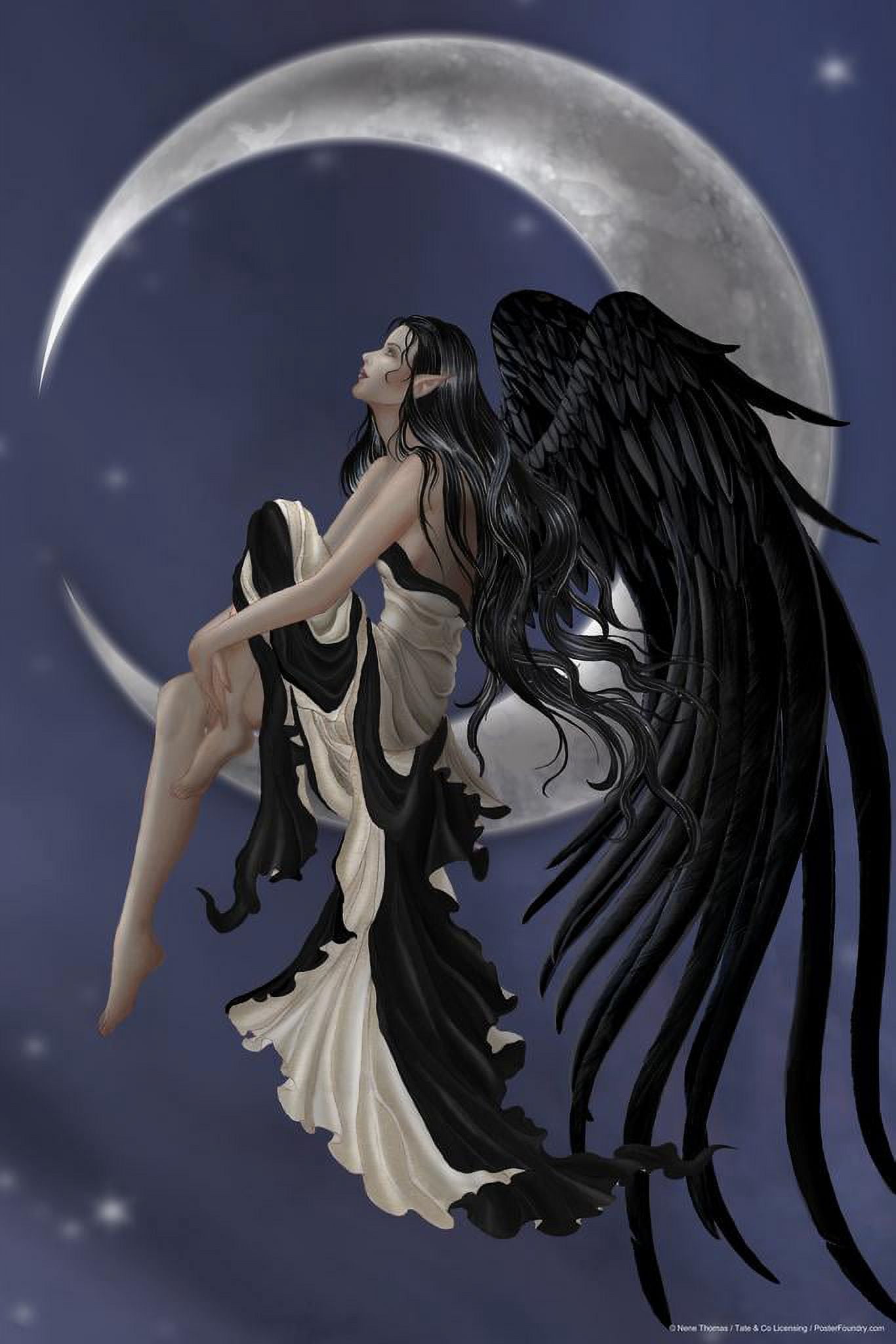 Stargazer Black White Fairy On Moon by Nene Thomas Fantasy Poster Night ...