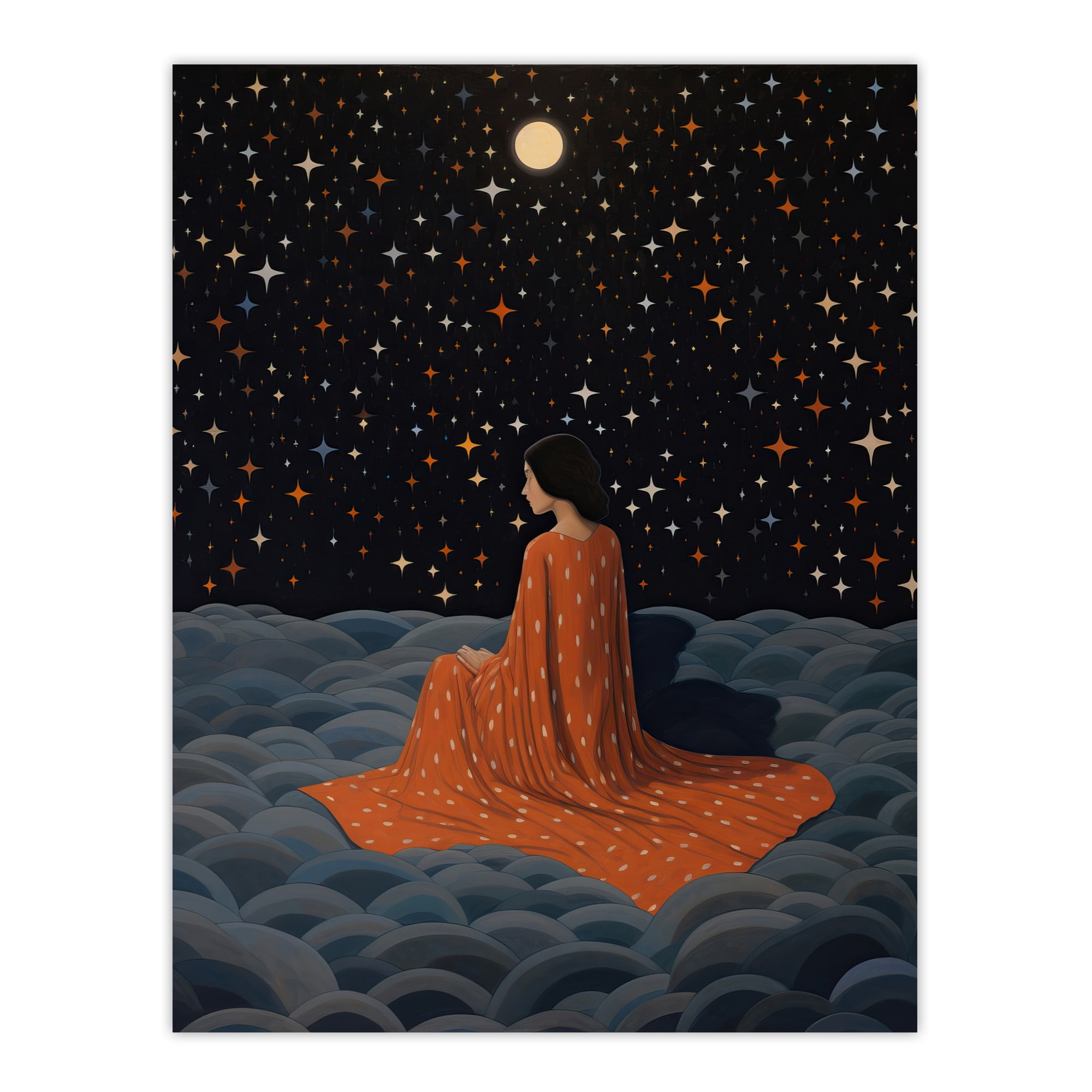Stargazing Woman Surreal Space Dark Extra Large XL Wall Art Poster ...