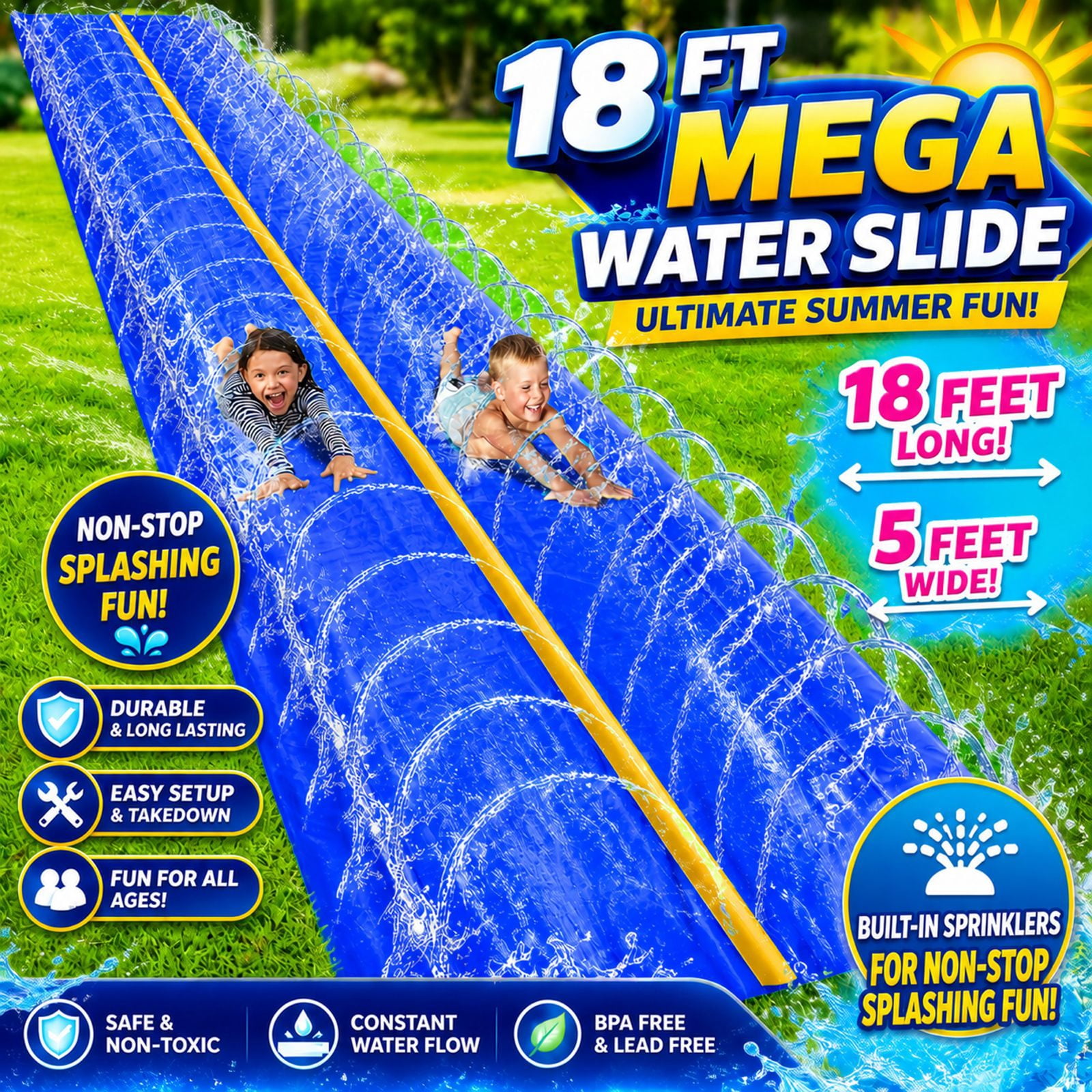 StarGo 18x5 ft Slip Splash & Slide, Backyard Water Fun for Kids 4-12 ...