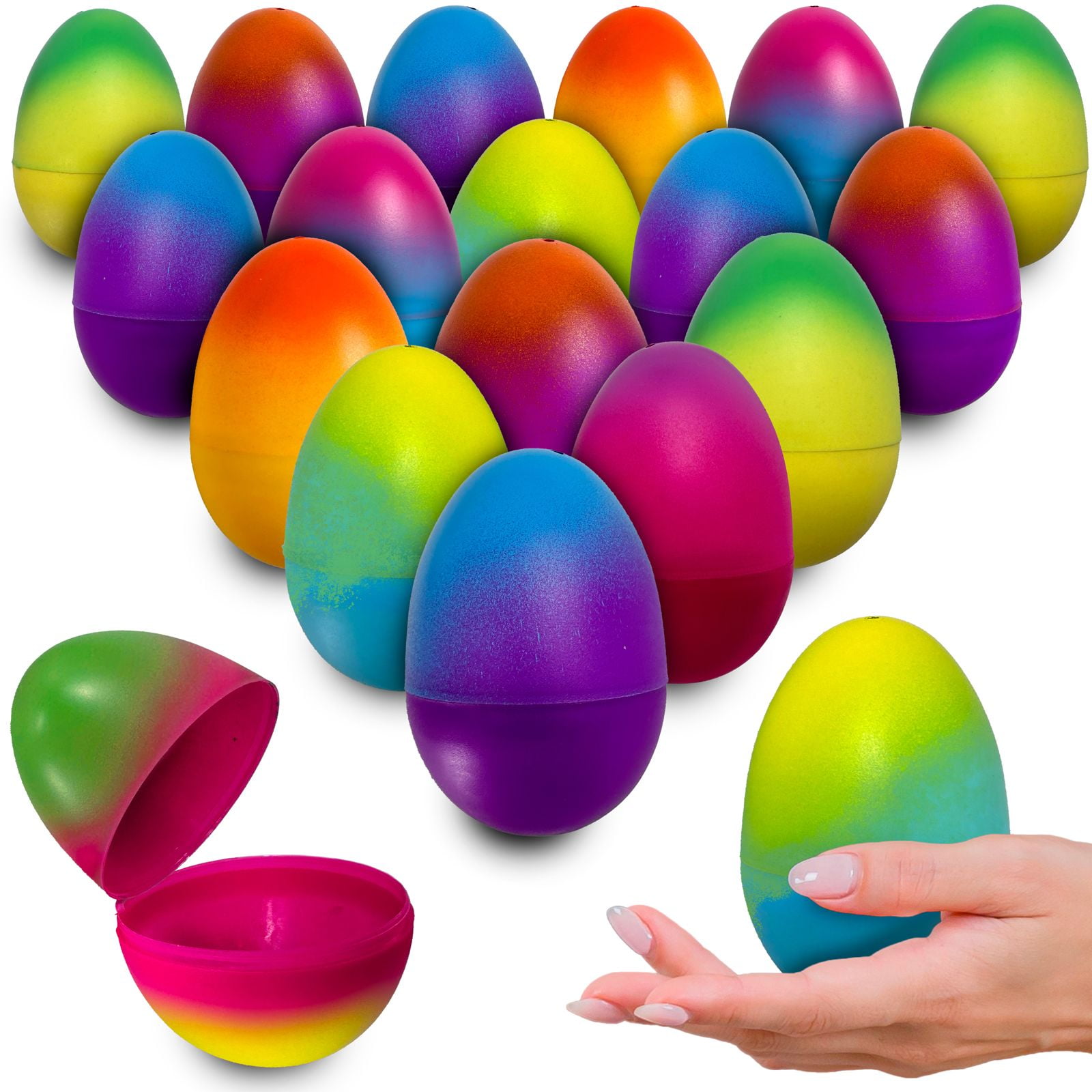 Stargo 8 Pack 3.2” Large Colorful Ombre Easter Eggs Empty - with hinges ...